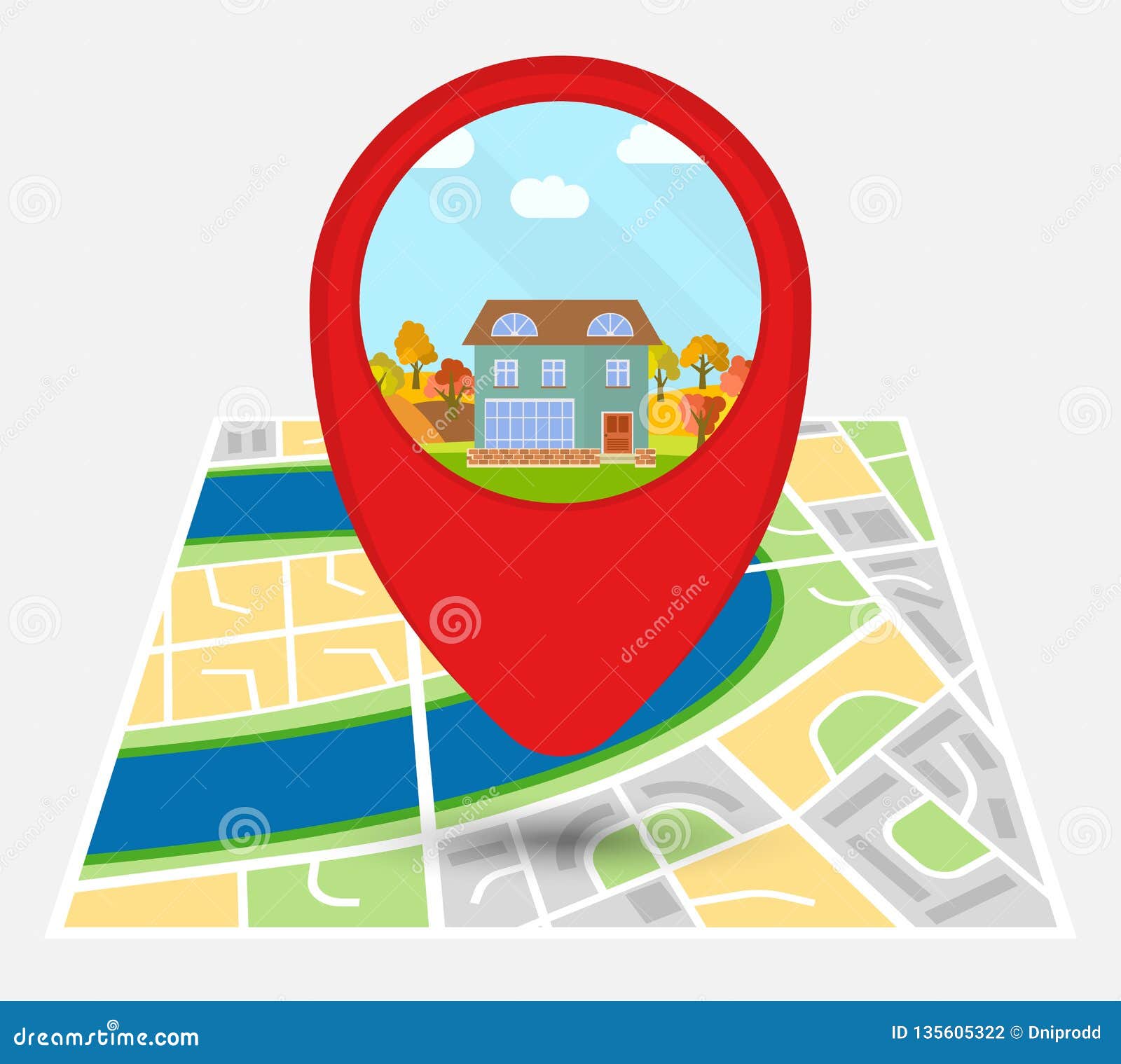 Map of an Imaginary City with Point on the Map Stock Vector ...