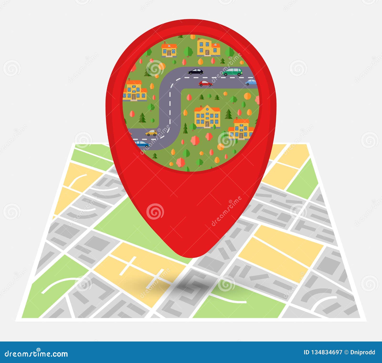 Map of an Imaginary City with Point on the Map Stock Vector ...