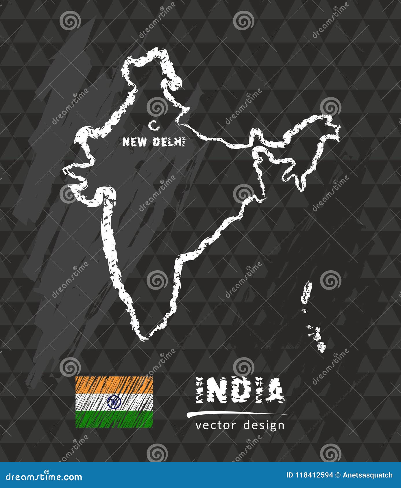 Map of India, Chalk Sketch Vector Illustration Stock Vector ...