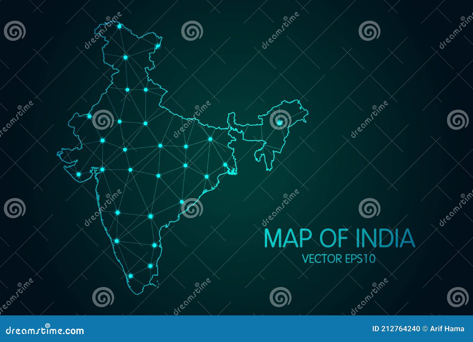 Map of India - with Glowing Point and Lines Scales on the Dark Gradient ...