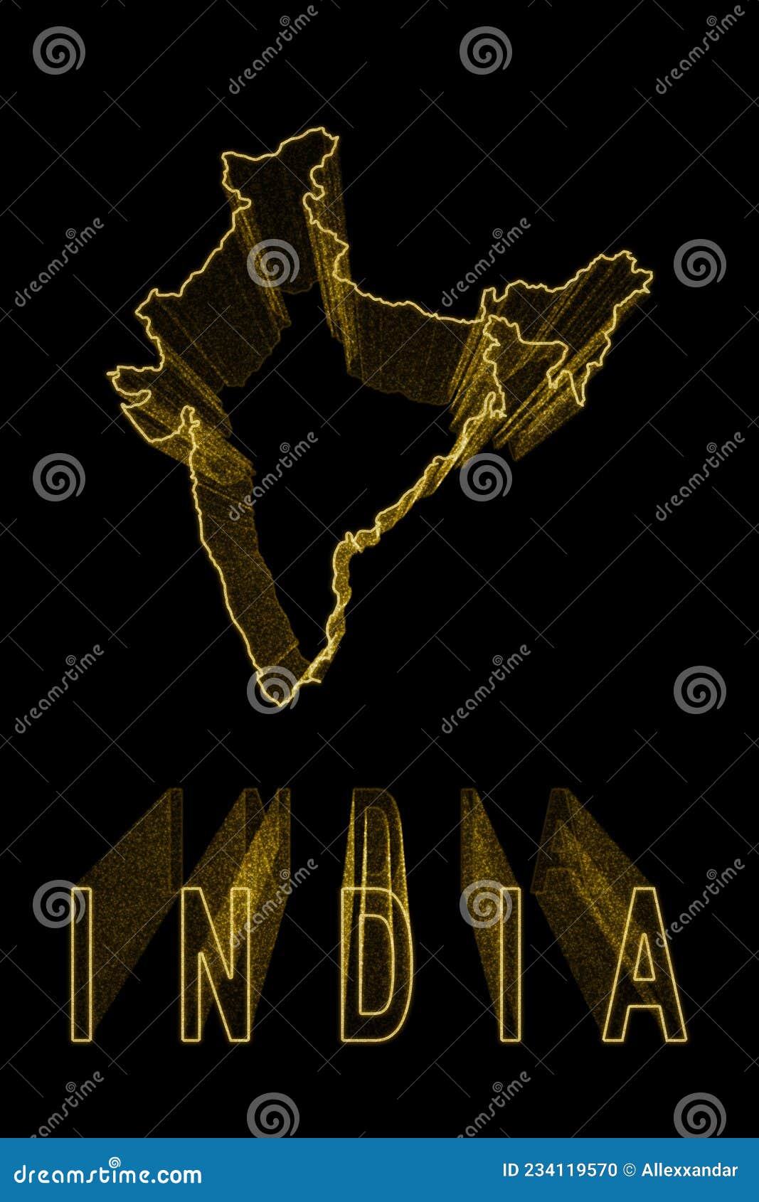Map of India, Gold Map on Black Background Stock Illustration ...