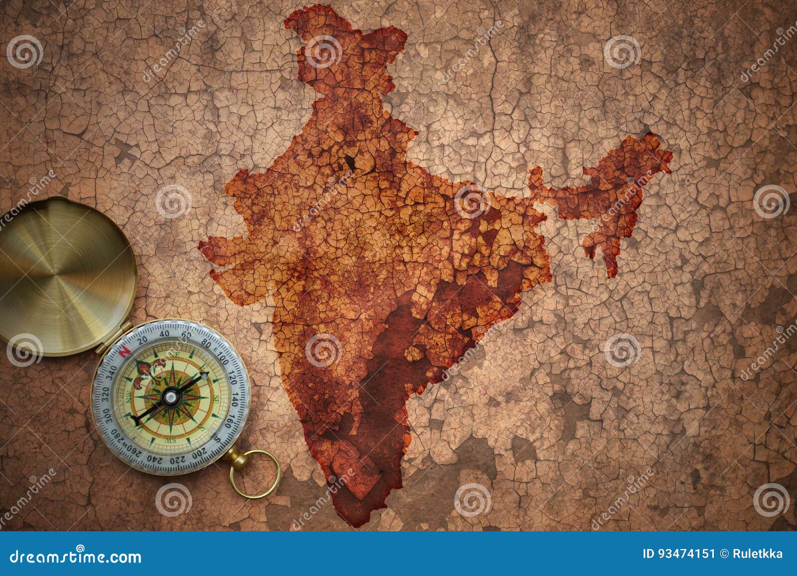 Map of India on a Old Vintage Crack Paper Stock Image - Image of middle ...