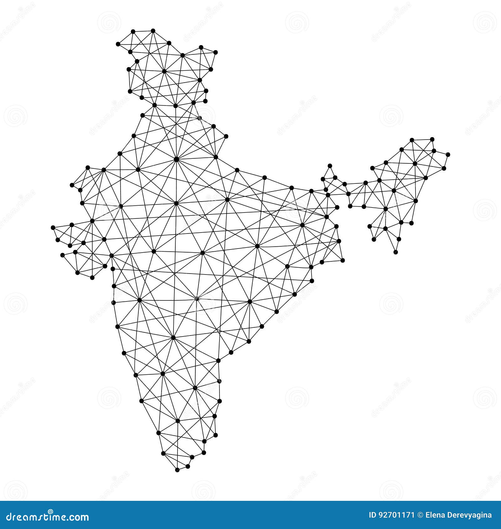 Map of India from Polygonal Black Lines, Dots of Illustration Stock ...