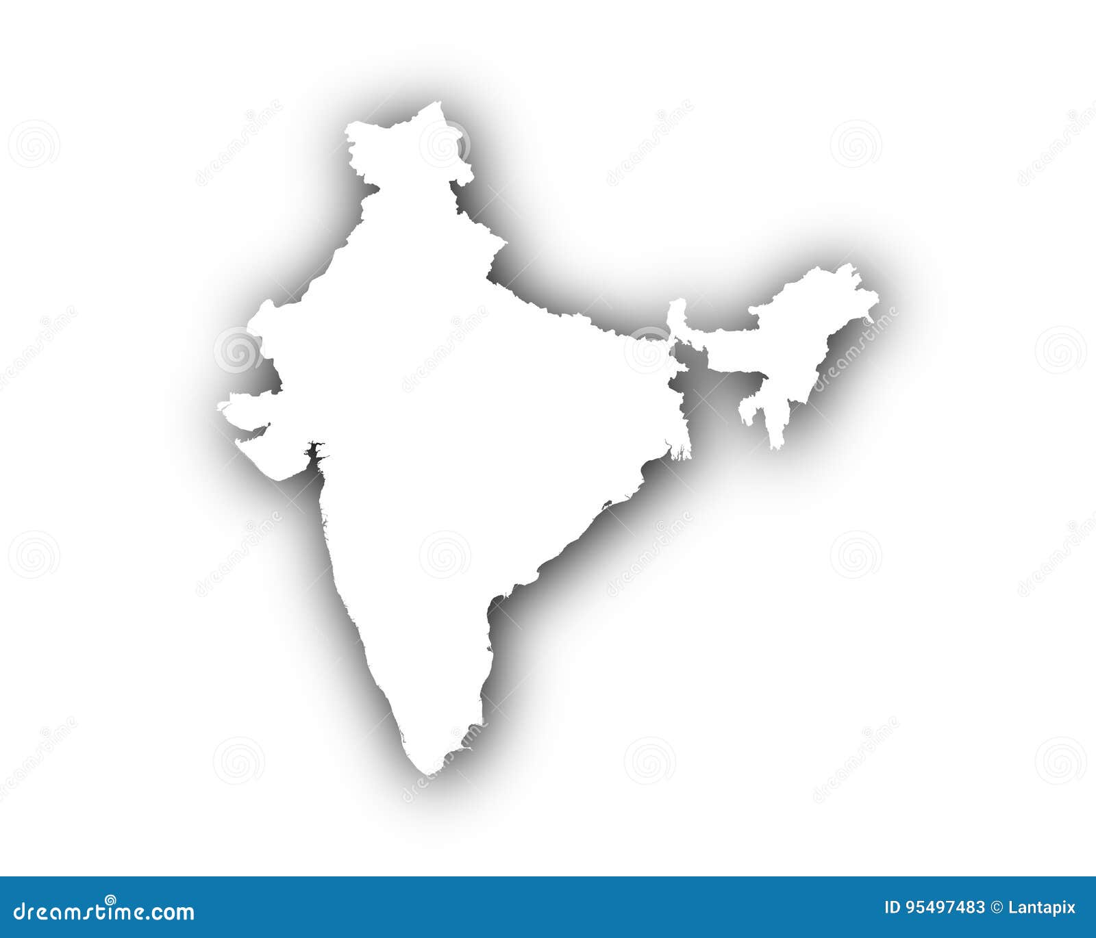 Map of India with shadow stock vector. Illustration of country - 95497483