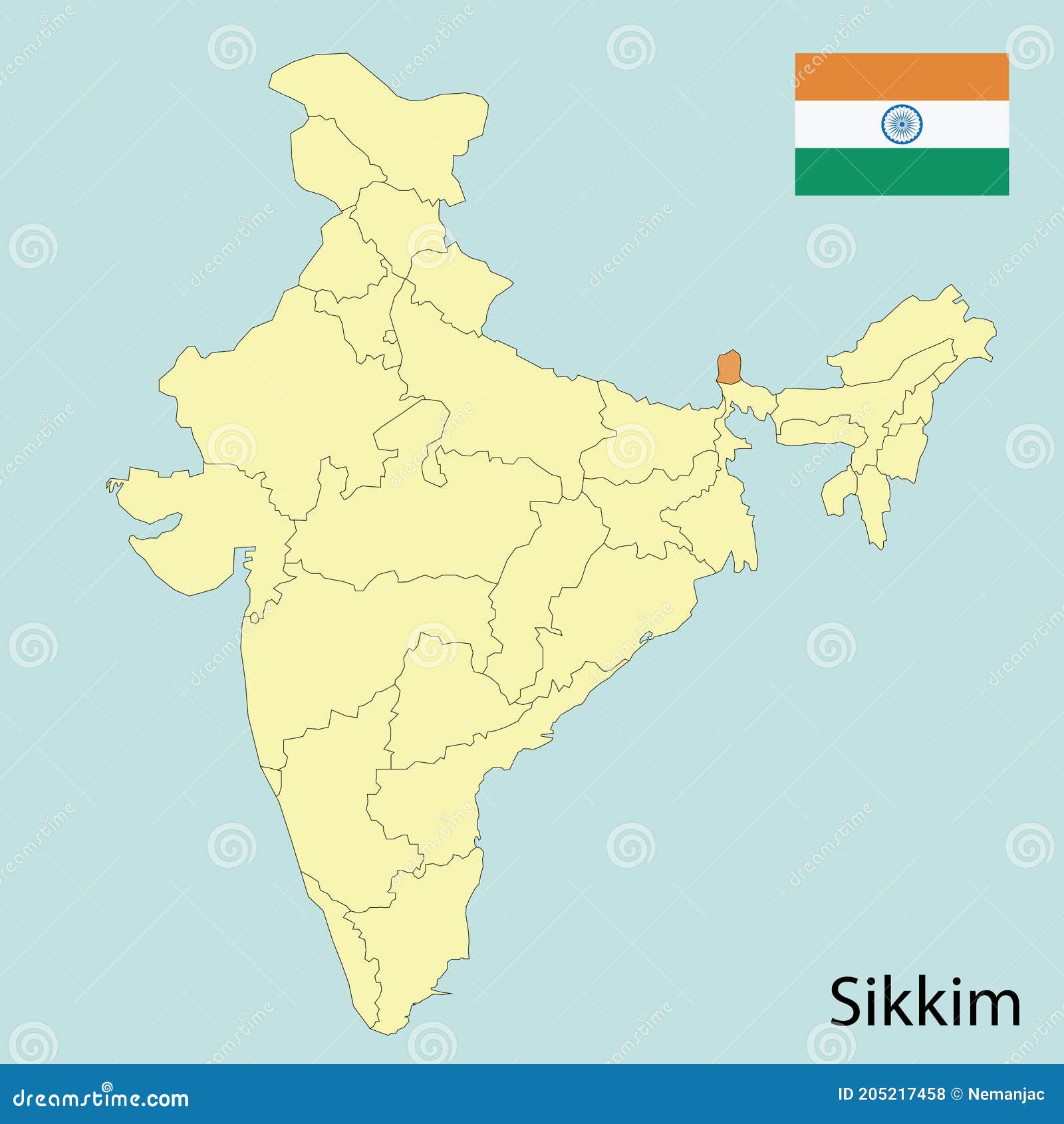 Sikkim Map. Highlight Sikkim Map On India Map With A Boundary Line ...