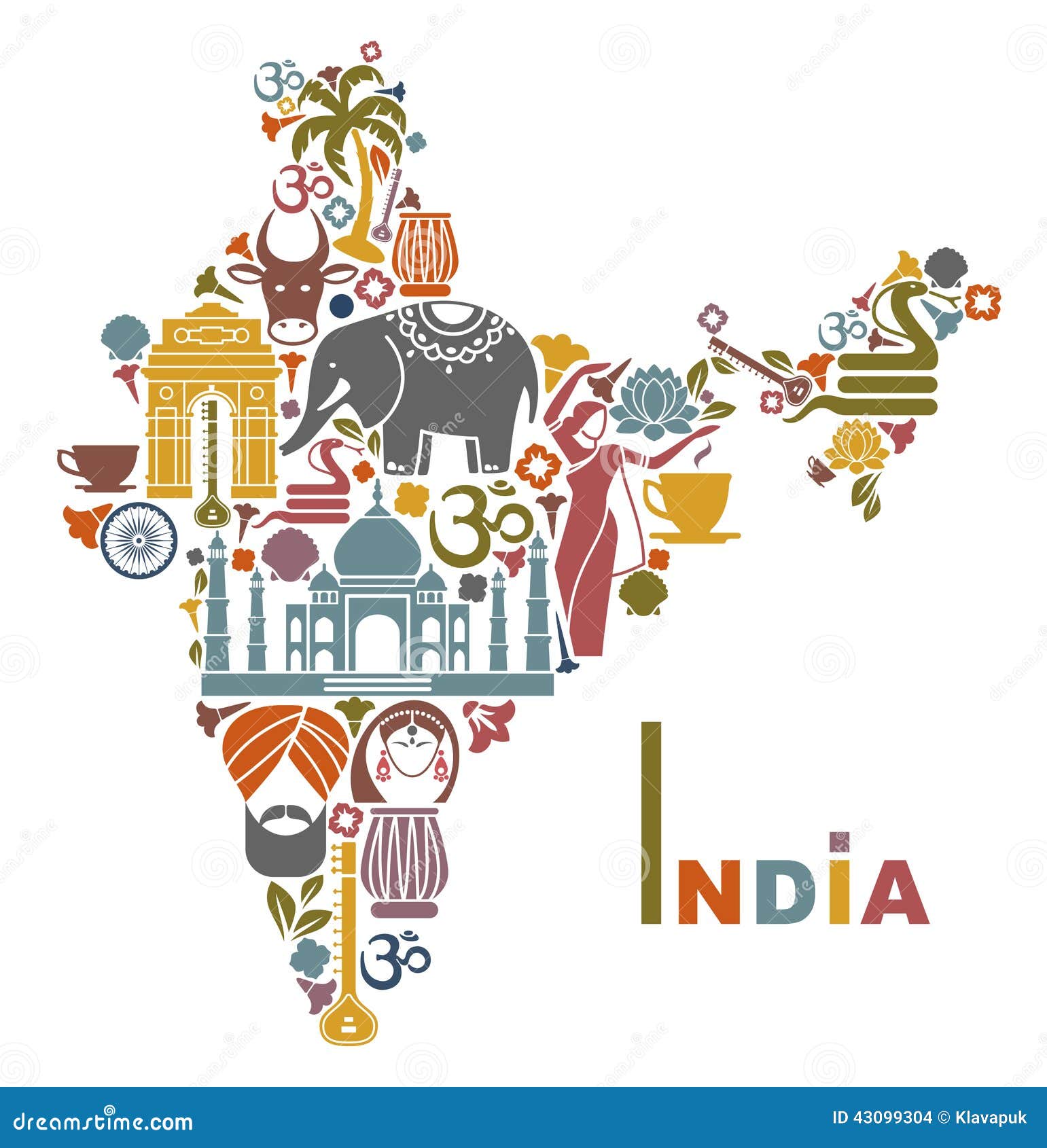 Map of India stock vector. Illustration of drum, palm - 43099304