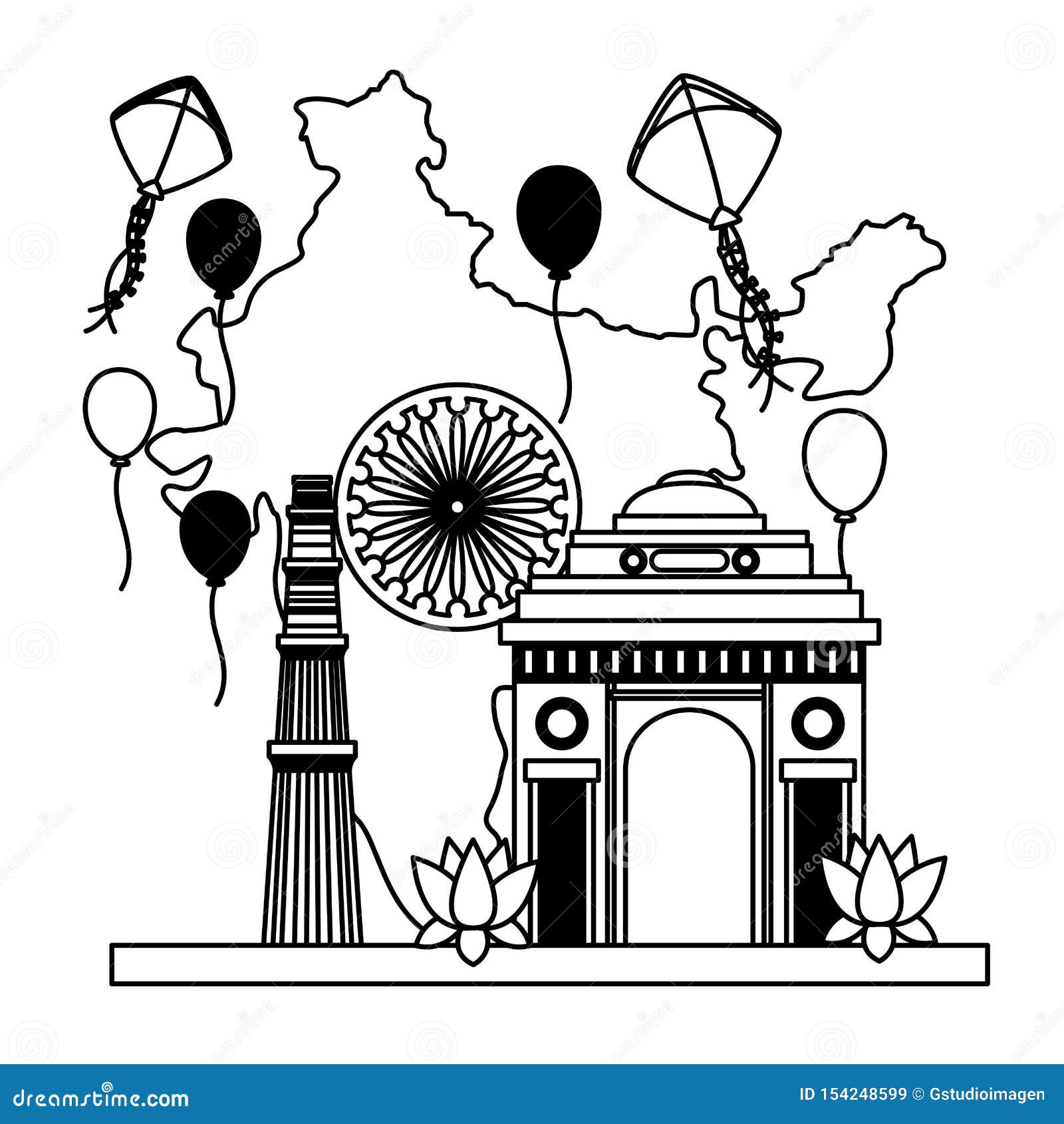 Map with Indian Flag and Gate Building Independence Day Stock ...