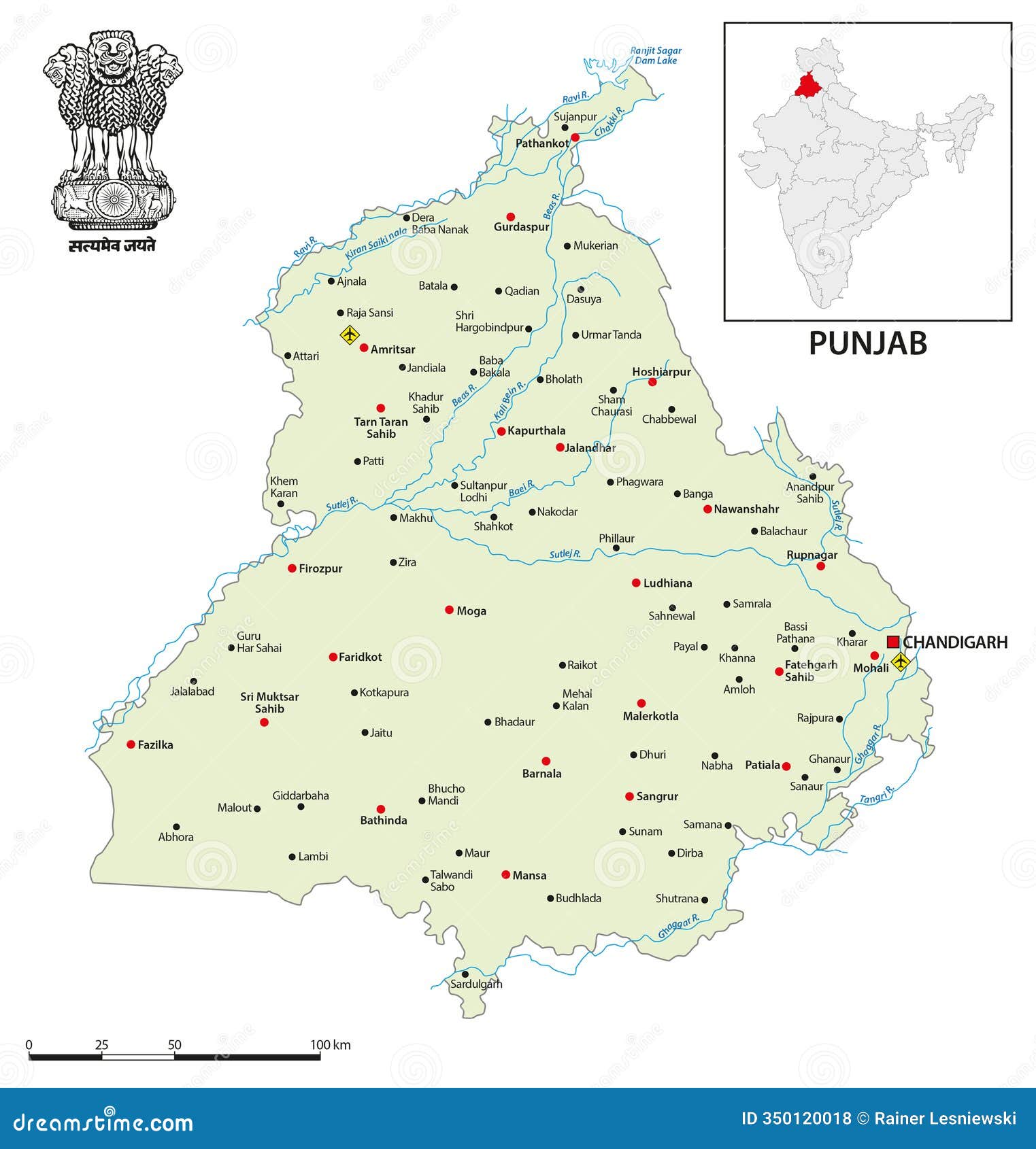 Map of the Indian Union Territory of Punjab, 2024 Stock Illustration ...