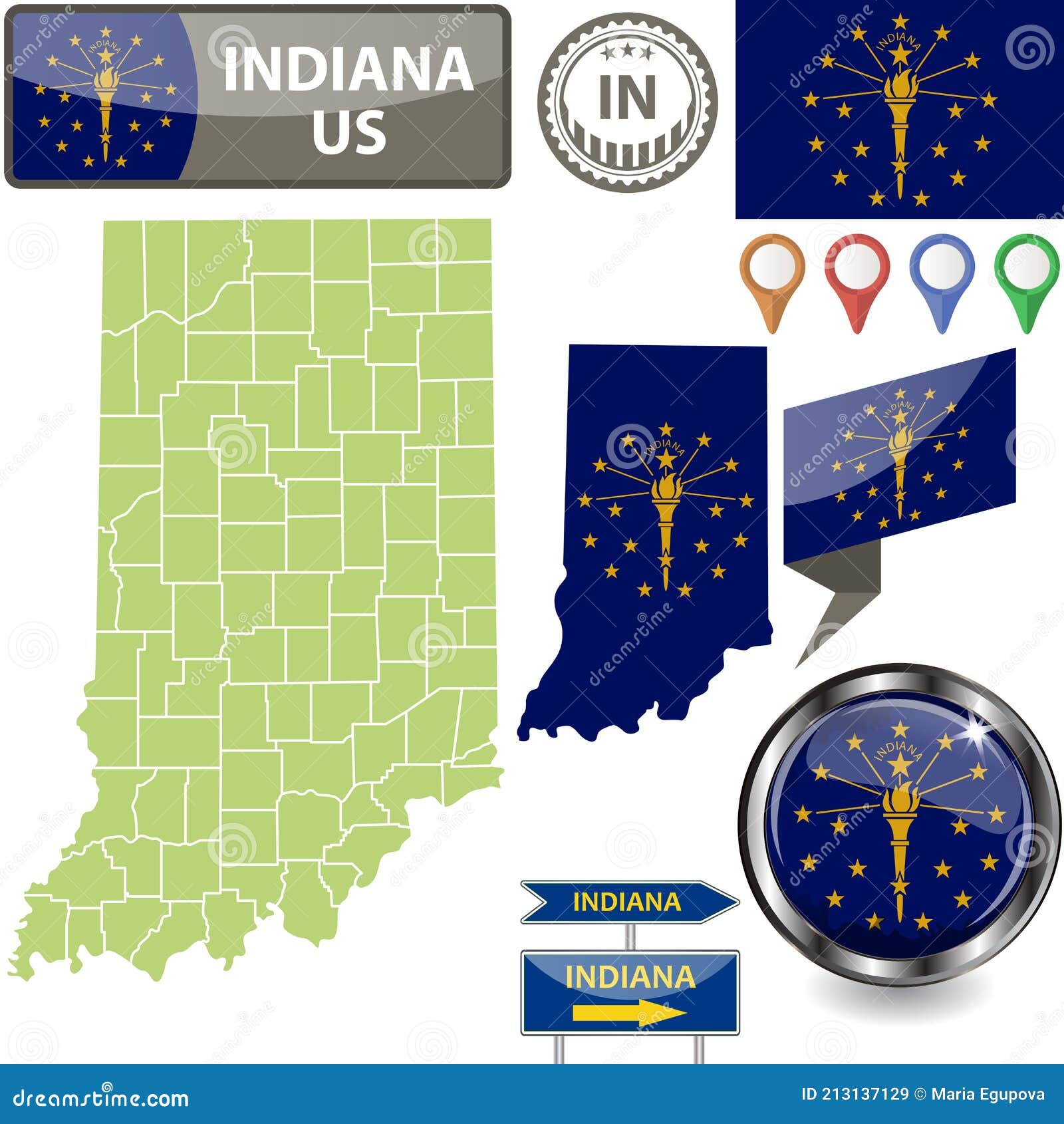 Map of Indiana, US stock vector. Illustration of symbol - 213137129