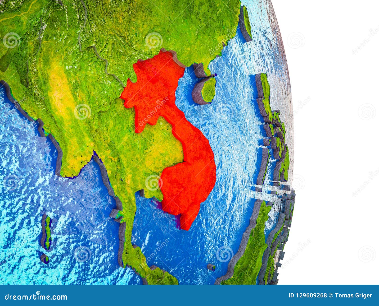 Map of Indochina on 3D Earth Stock Illustration - Illustration of asian ...