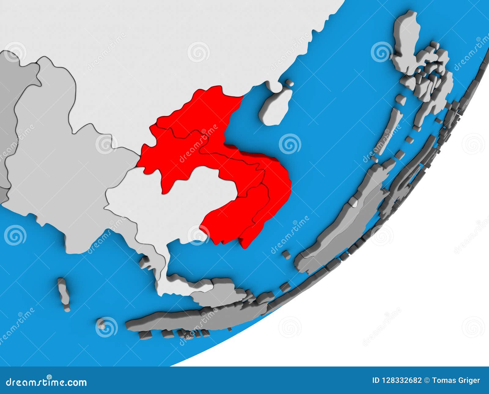 Map of Indochina on 3D Globe Stock Illustration - Illustration of asia ...