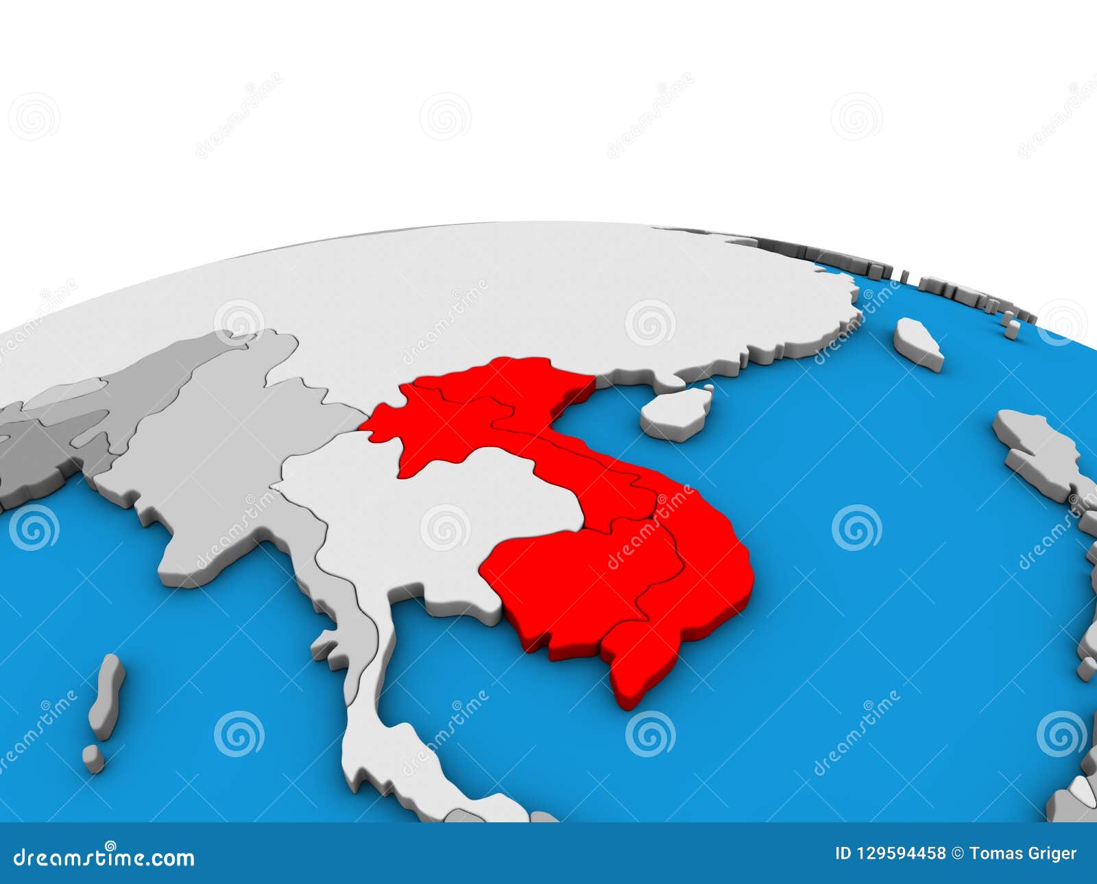 Map of Indochina on 3D Globe Stock Illustration - Illustration of asian ...