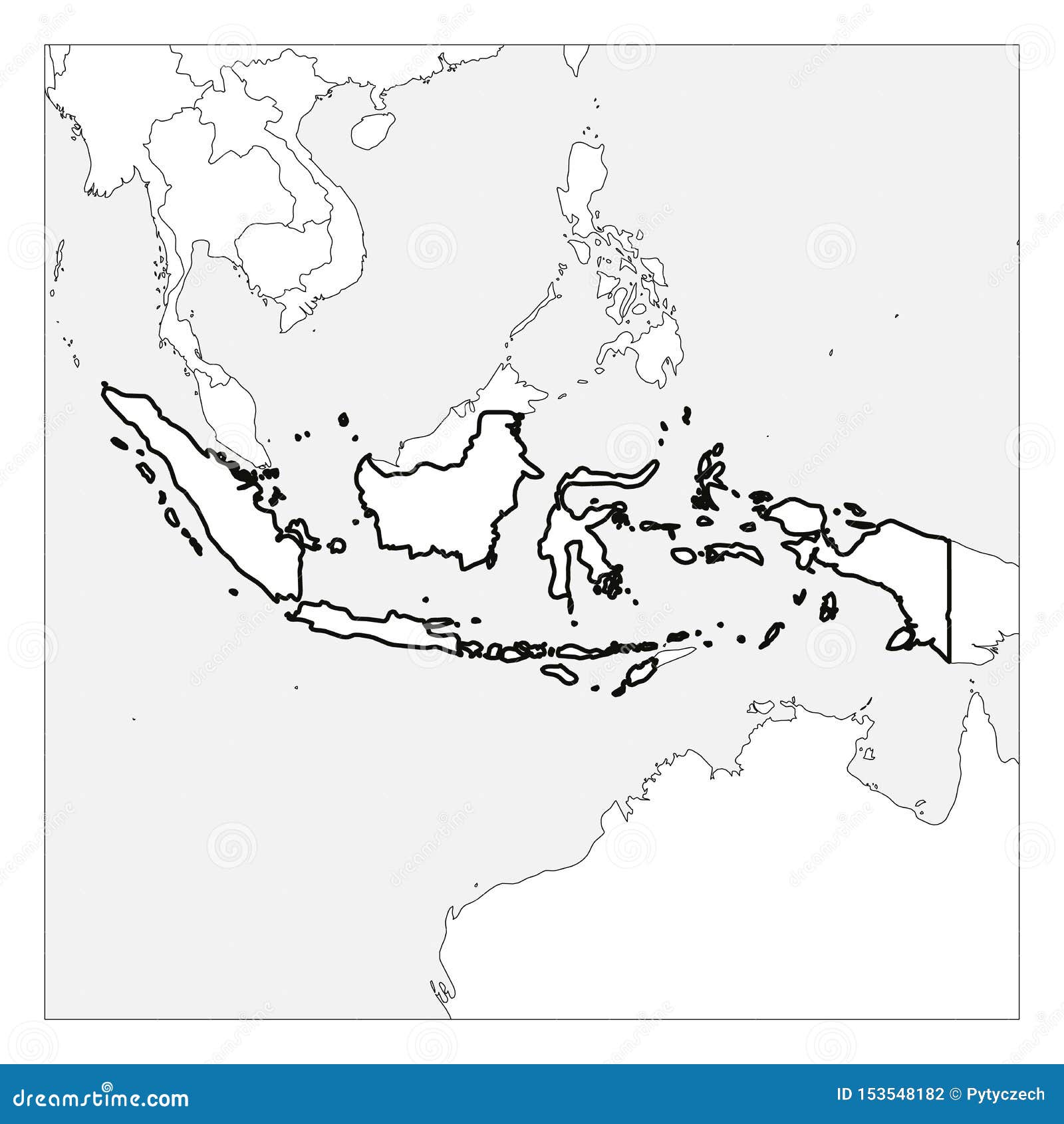 Map of Indonesia Black Thick Outline Highlighted with Neighbor ...