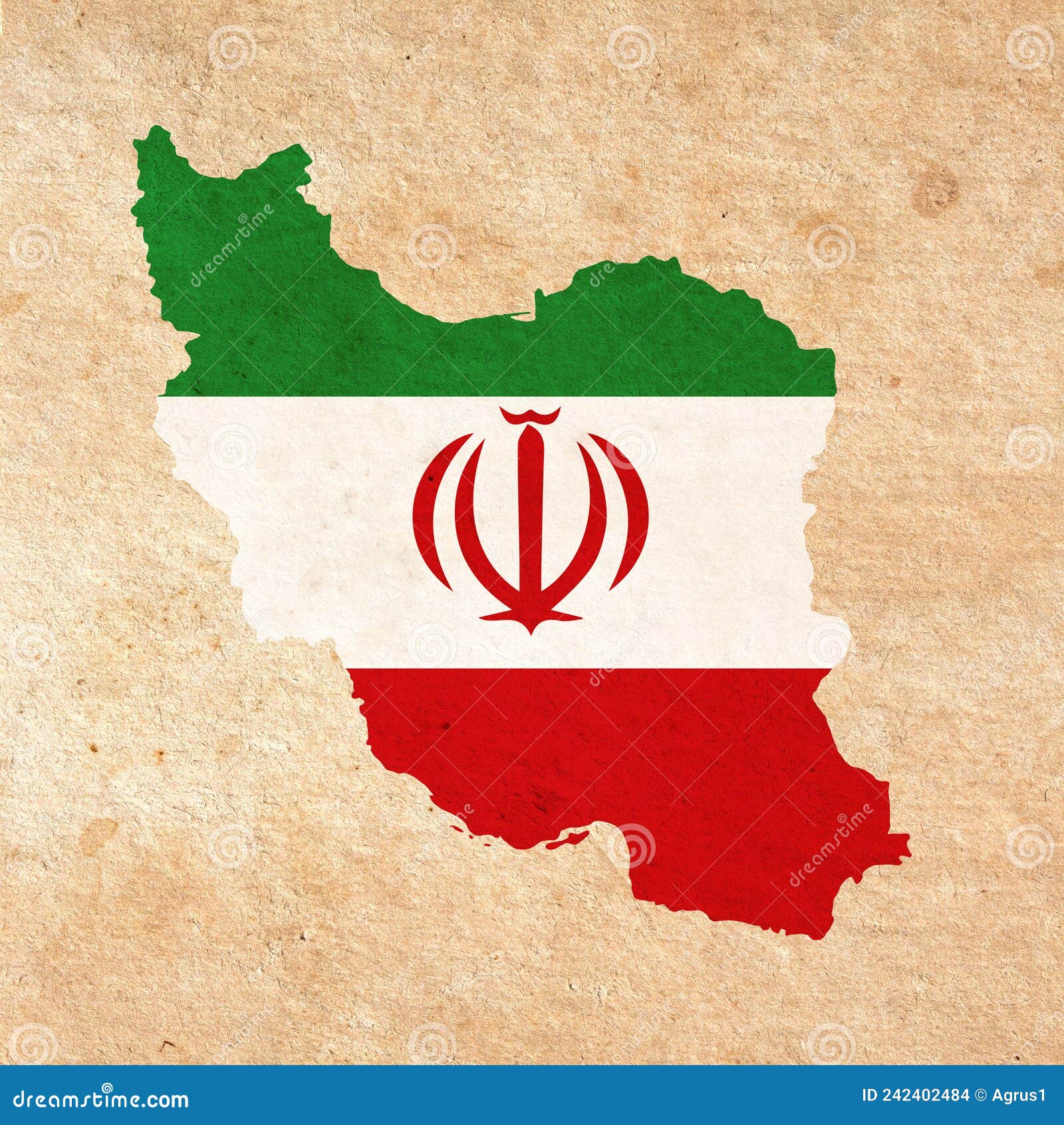 Map of Iran with Flag Painted on Old Grunge Paper Stock Illustration ...