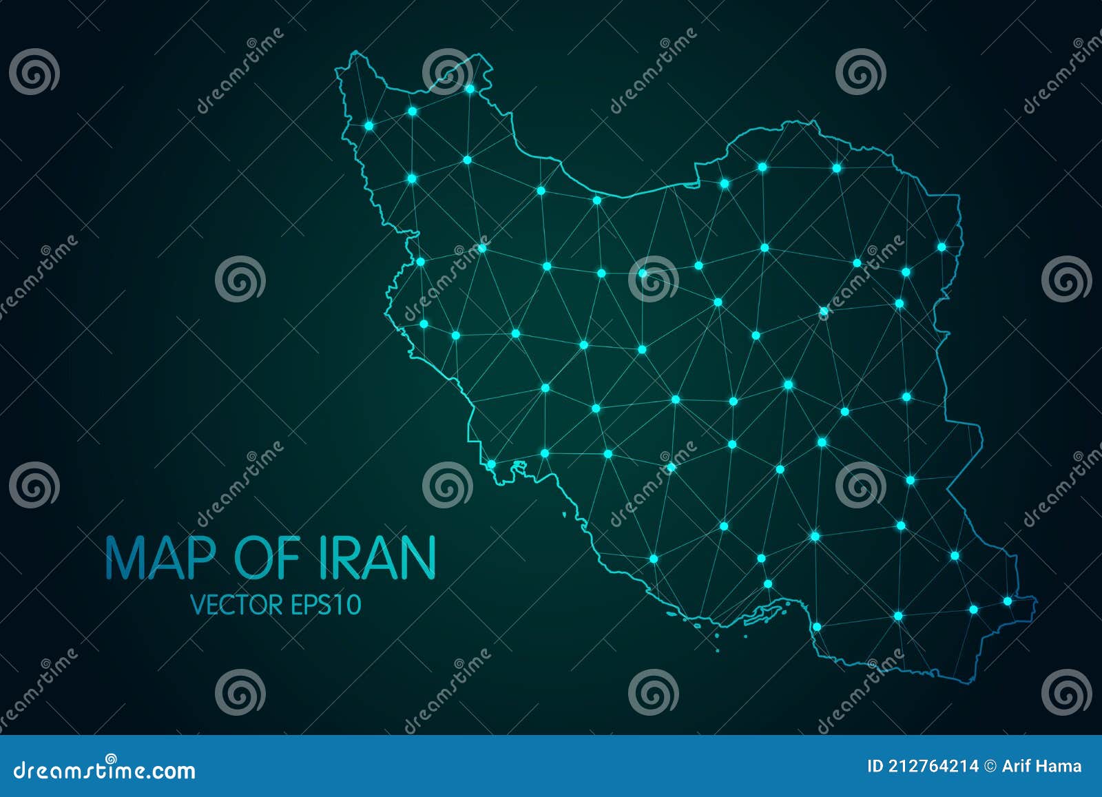 Map of Iran - with Glowing Point and Lines Scales on the Dark Gradient ...