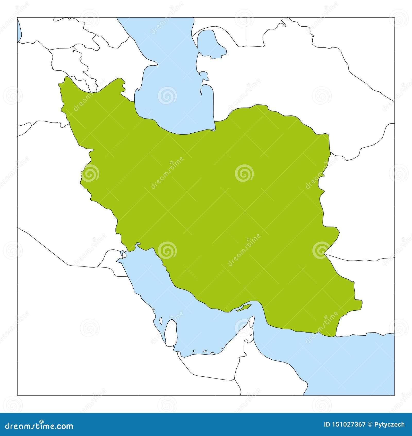 Map of Iran Green Highlighted with Neighbor Countries Stock Vector ...