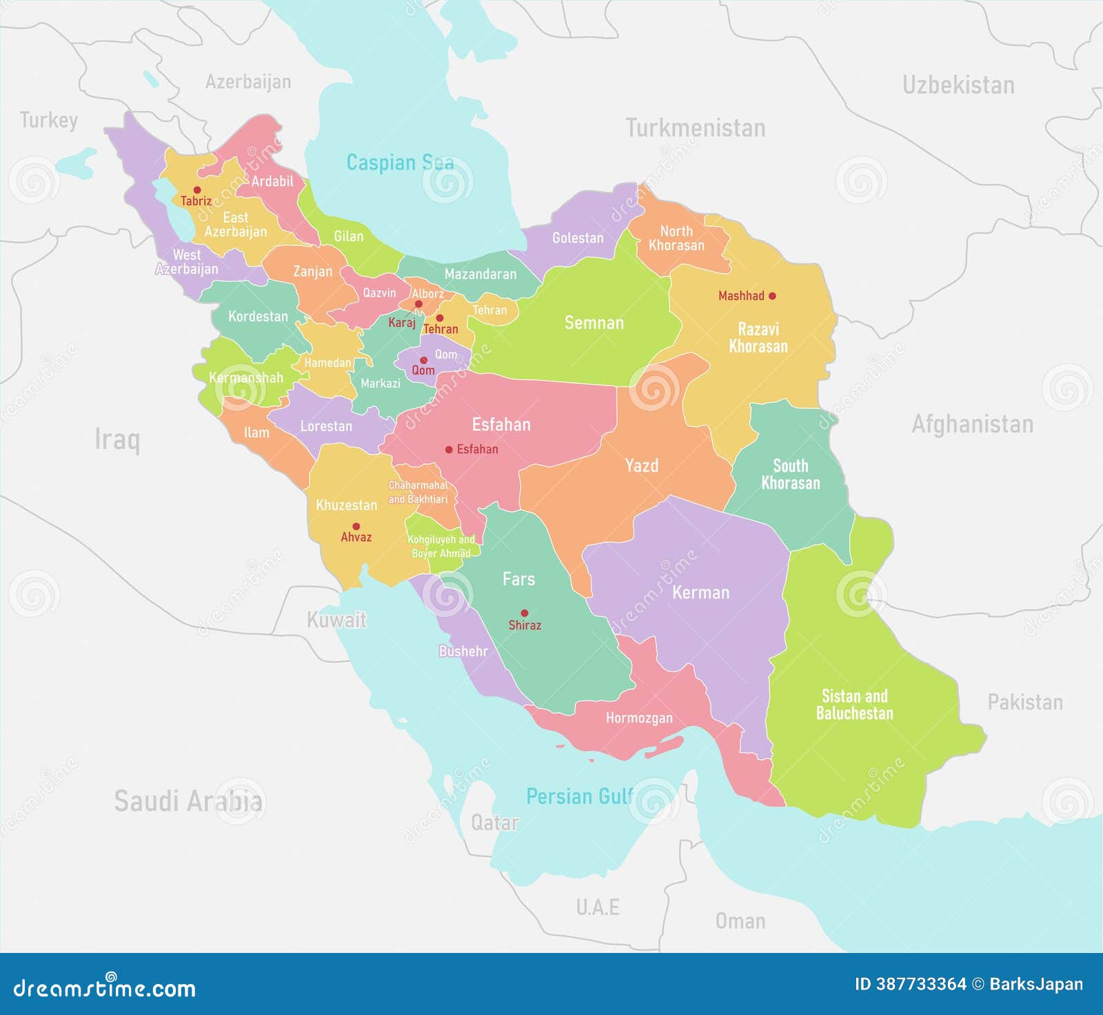 Map Of Iranian Provinces Vector Illustration | CartoonDealer.com #190759928