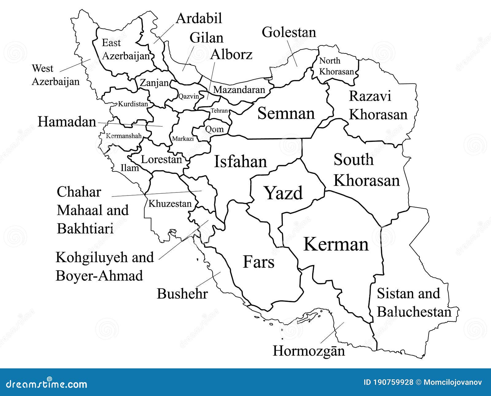 Map of Iranian Provinces stock vector. Illustration of tehran - 190759928