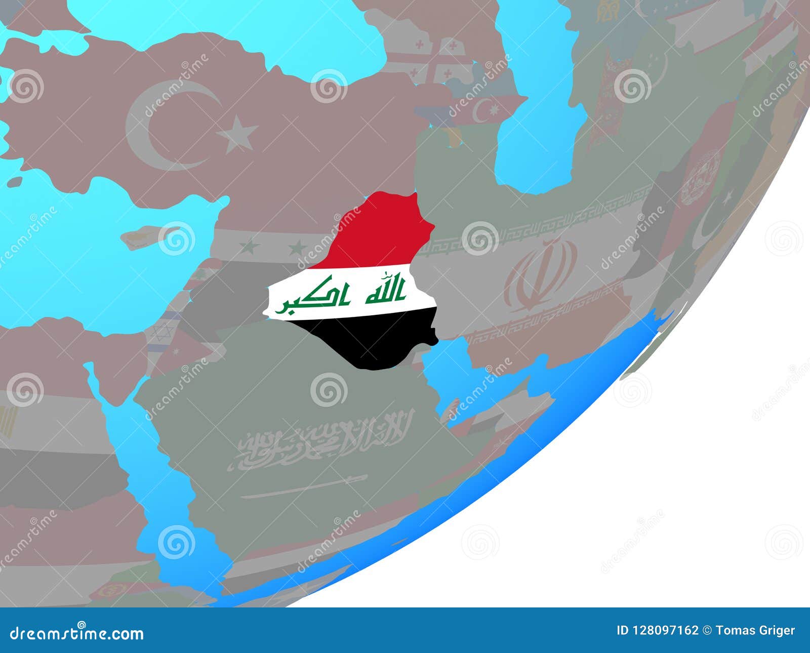 Map of Iraq with Flag on Globe Stock Illustration - Illustration of ...