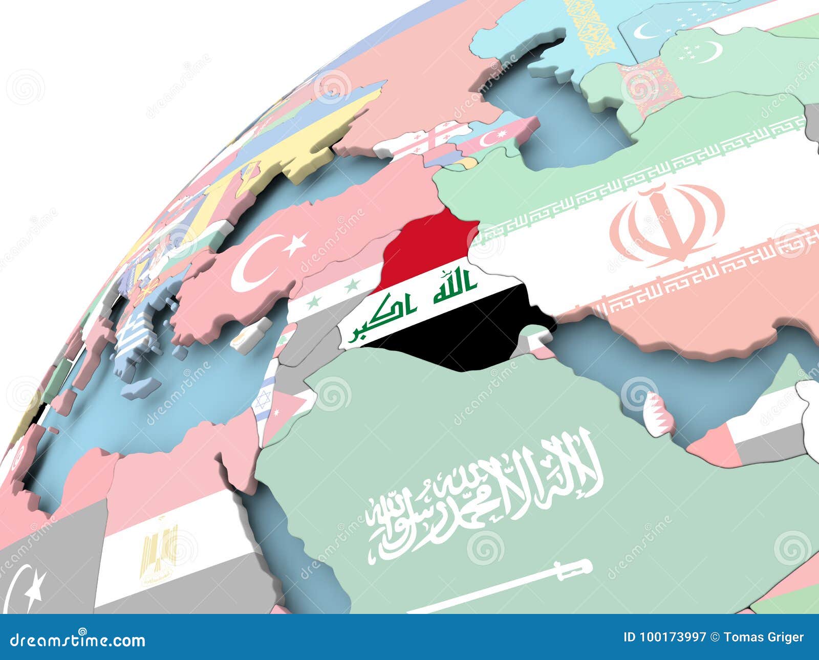 Iraq on globe with flag stock illustration. Illustration of concept ...