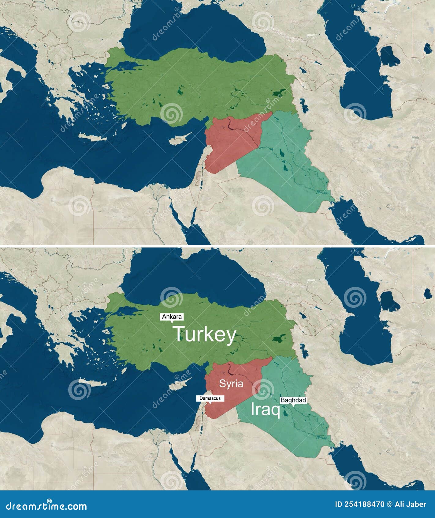 The Map of Iraq,Turkey and Syria with Text, Textless Stock Illustration ...