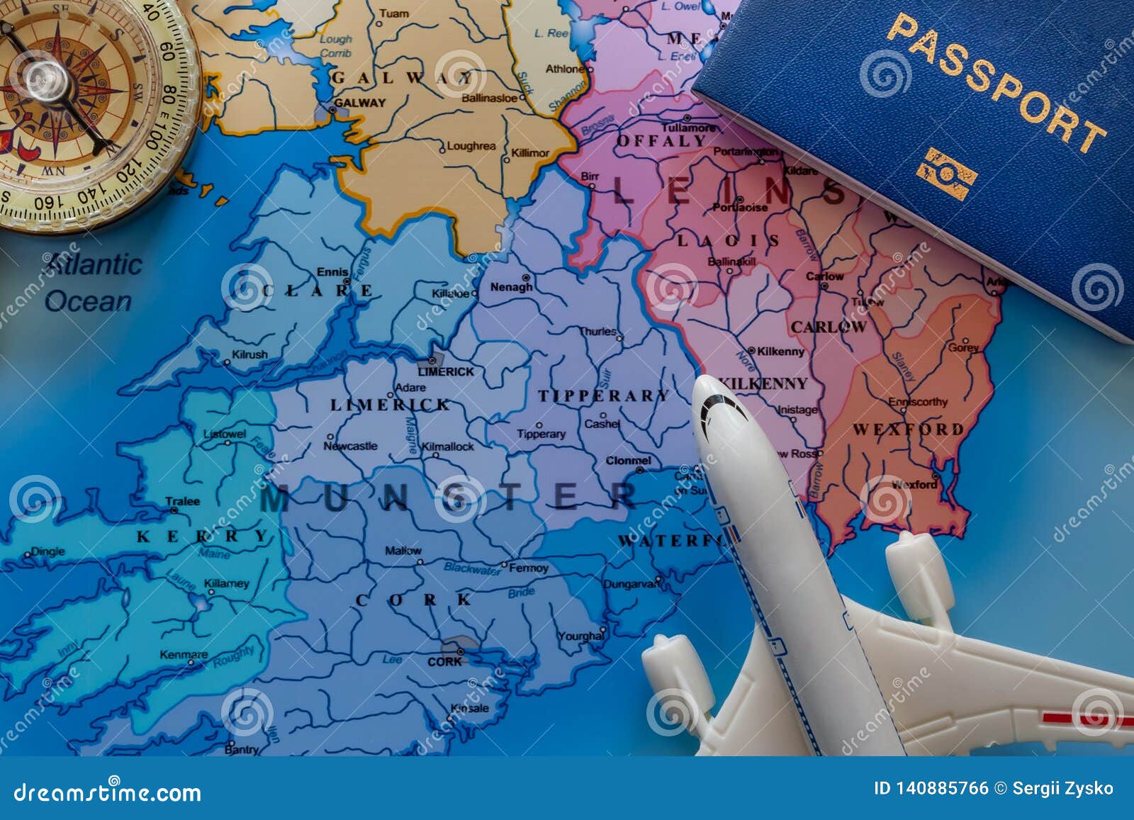 Map of Ireland with Boeing and Compass for Travel Stock Photo - Image ...