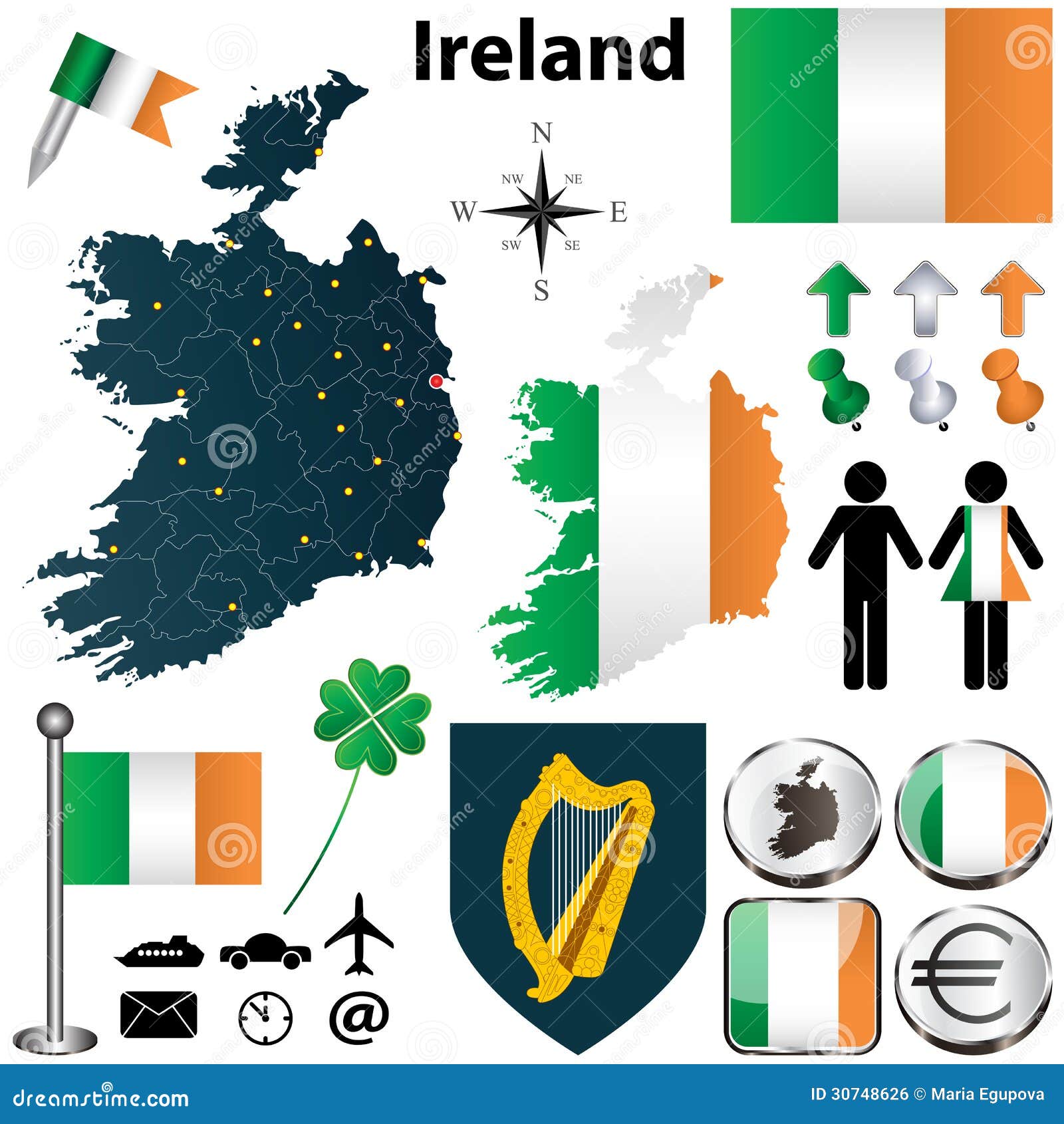 Map of Ireland with Regions Stock Vector - Illustration of irish ...