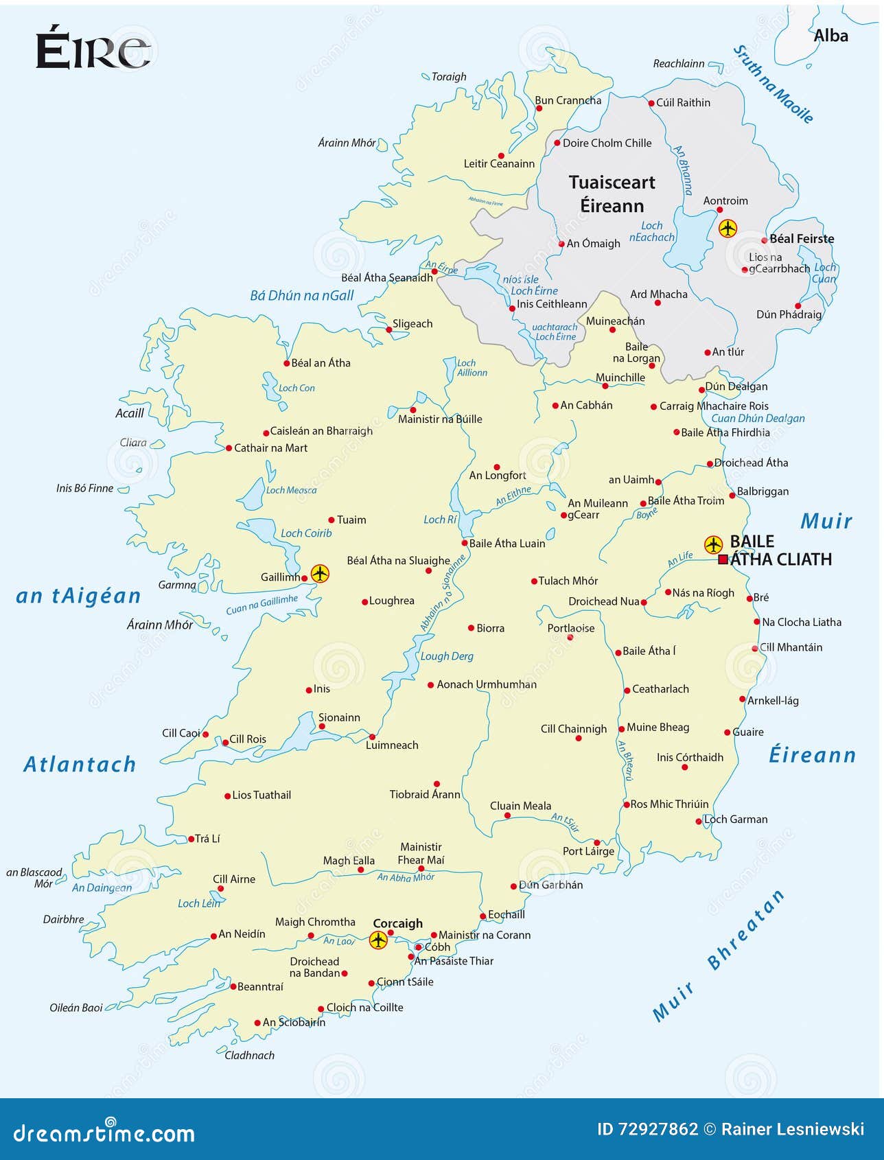 Map of the Irish Republic in Irish Gaelic Language Stock Illustration ...