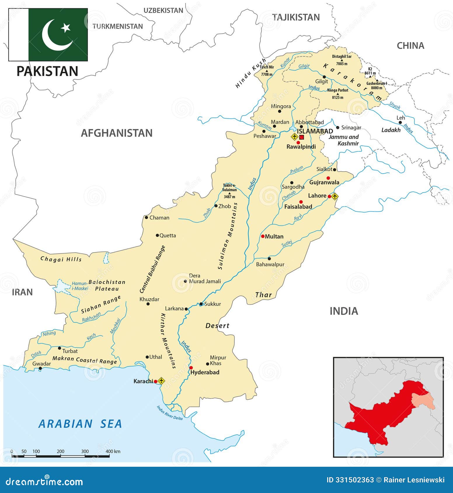 Islamic Republic Of Pakistan Map. Light Red Colour Region Pakistan ...