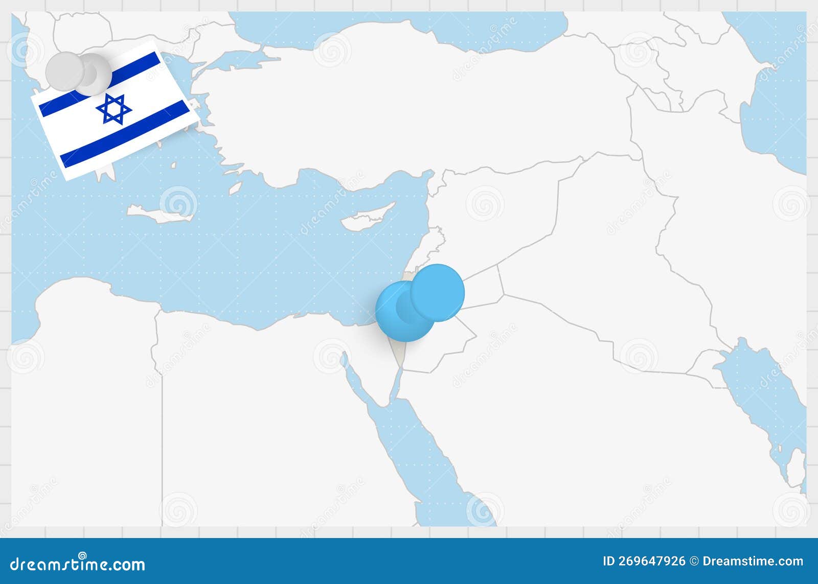 Map of Israel with a Pinned Blue Pin. Pinned Flag of Israel Stock ...