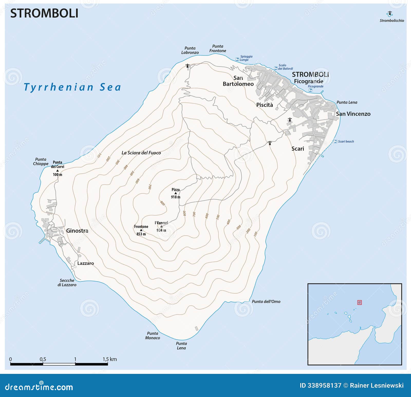 Stromboli Island With Smoke Issuing From The Volcano Royalty-Free Stock ...