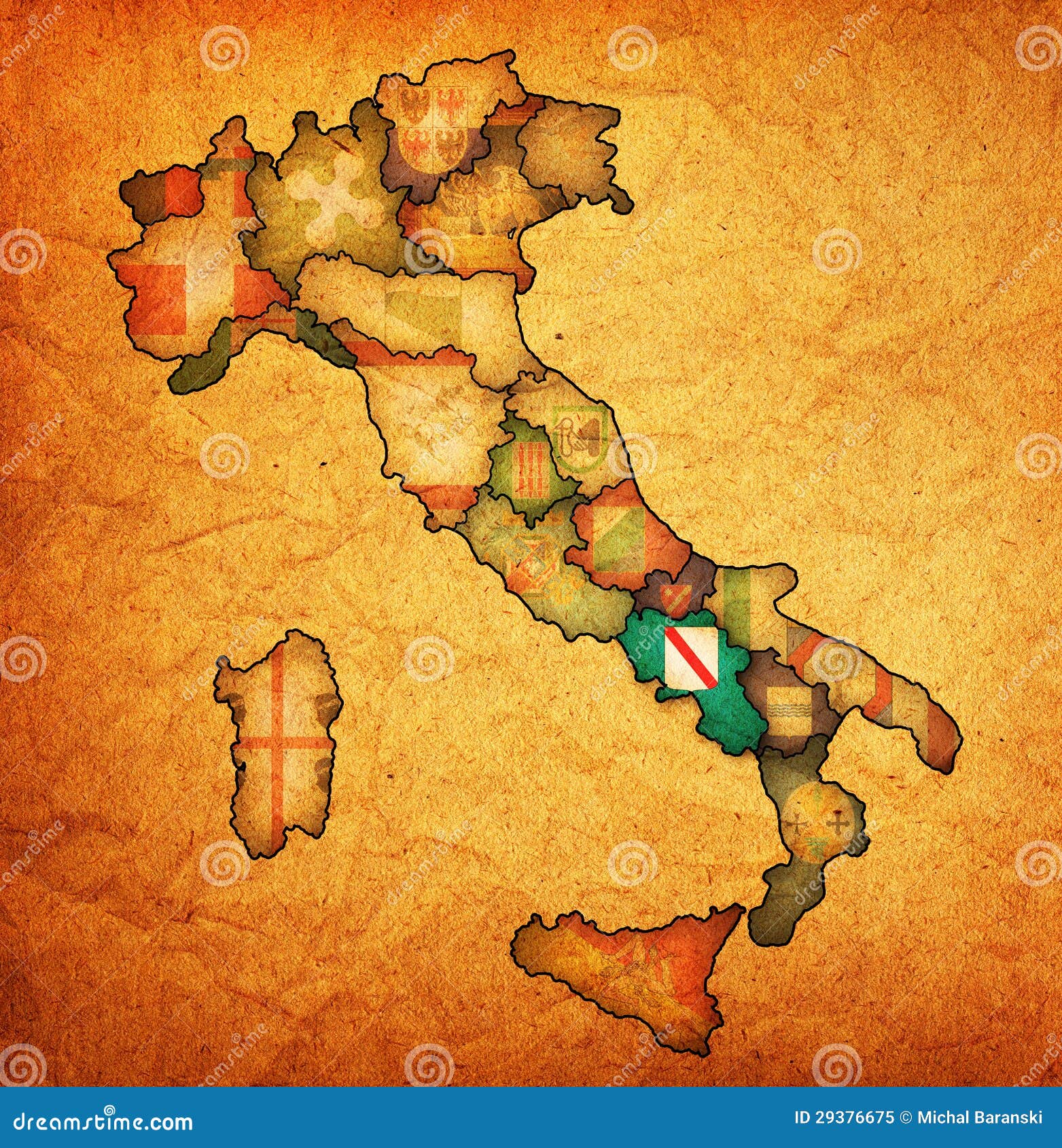 Map of Italy with Campania Region Stock Illustration - Illustration of ...