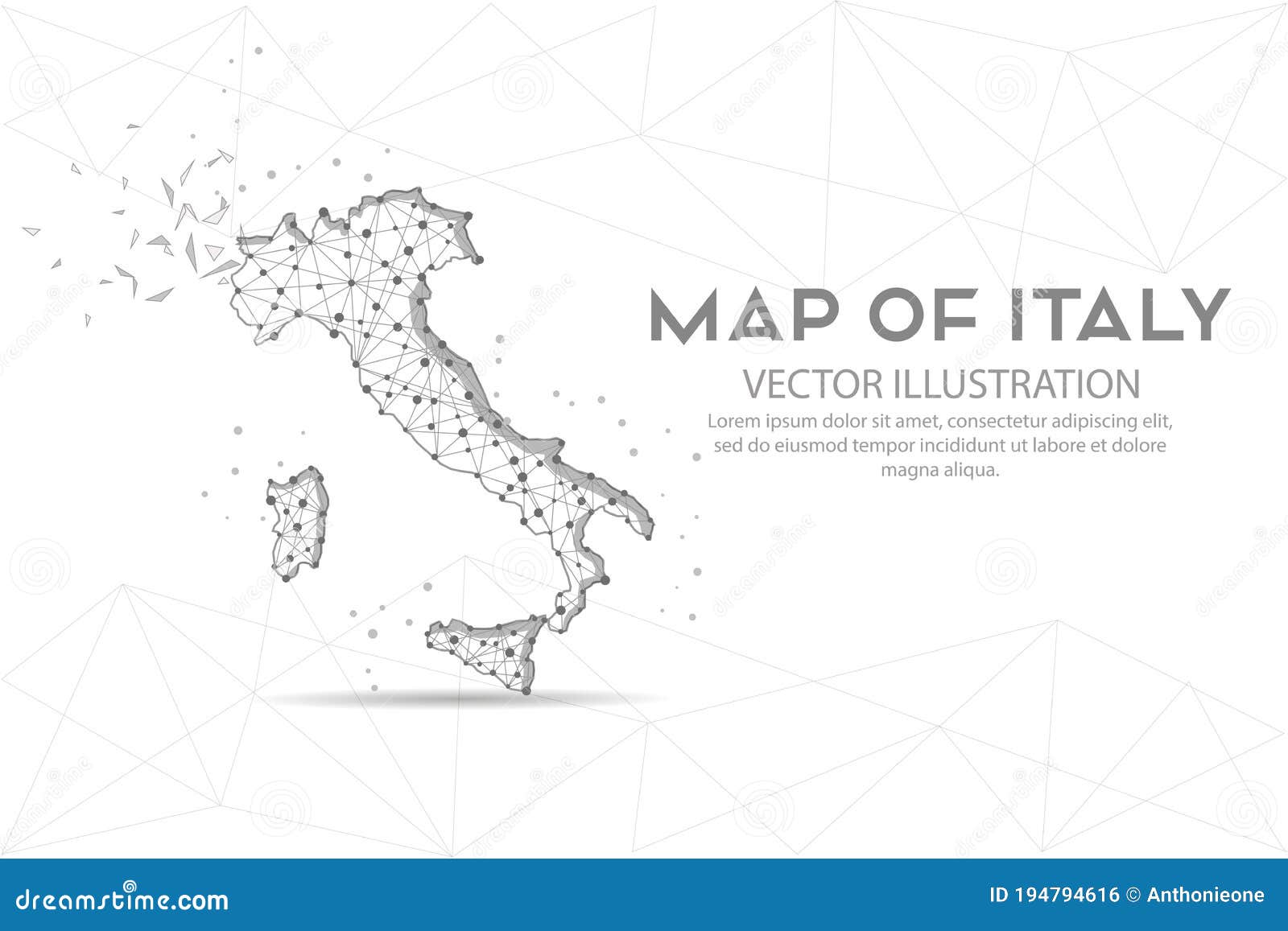Map of Italy Low Poly Wire Frame on White Background Stock Vector ...