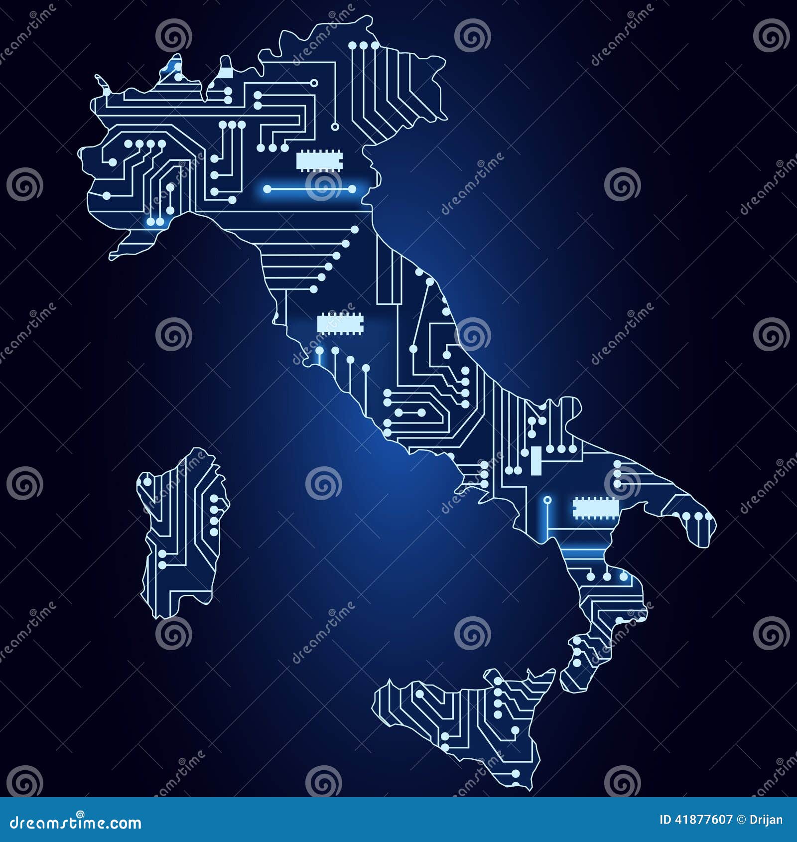 Map of Italy with Electronic Circuit Stock Vector - Illustration of ...