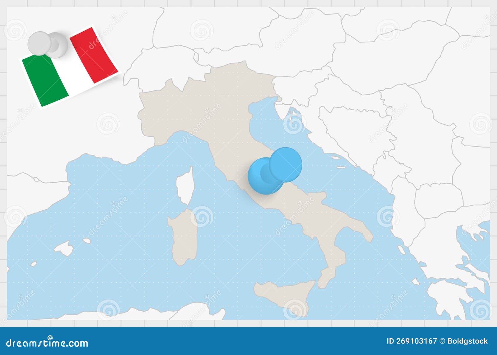 Map of Italy with a Pinned Blue Pin. Pinned Flag of Italy Stock Vector ...
