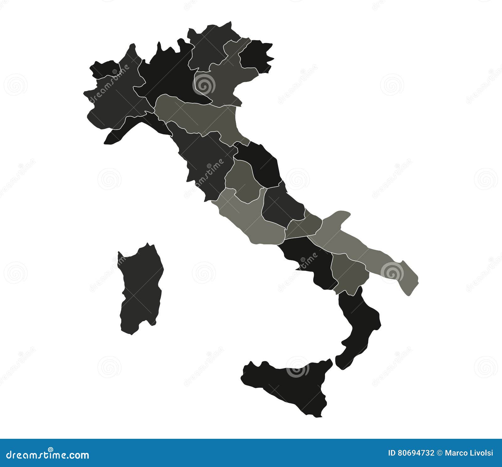 Map of Italy with Regions Illustrated Stock Illustration - Illustration ...