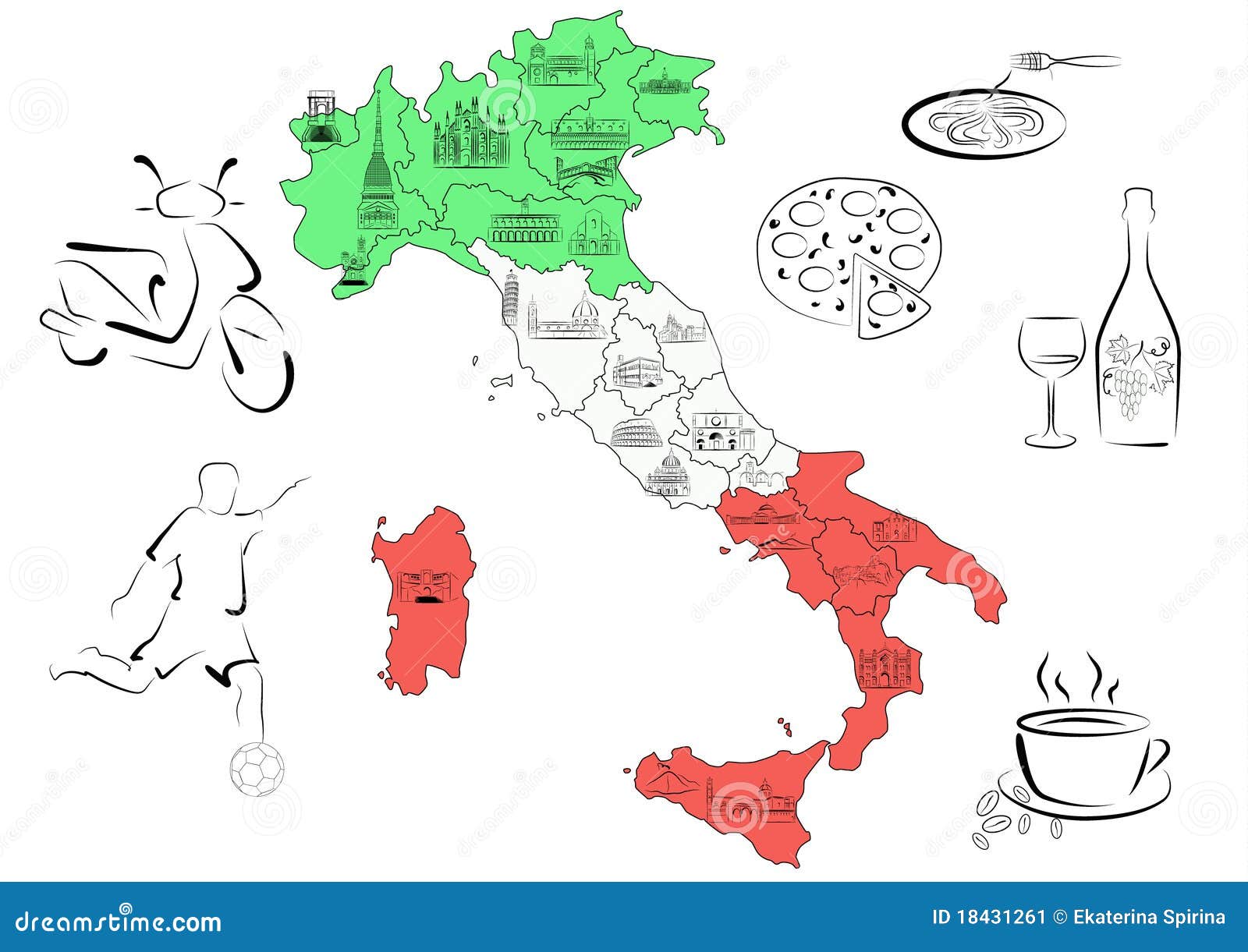 Map Of Italy With Sights By Regions Cartoon Vector | CartoonDealer.com ...