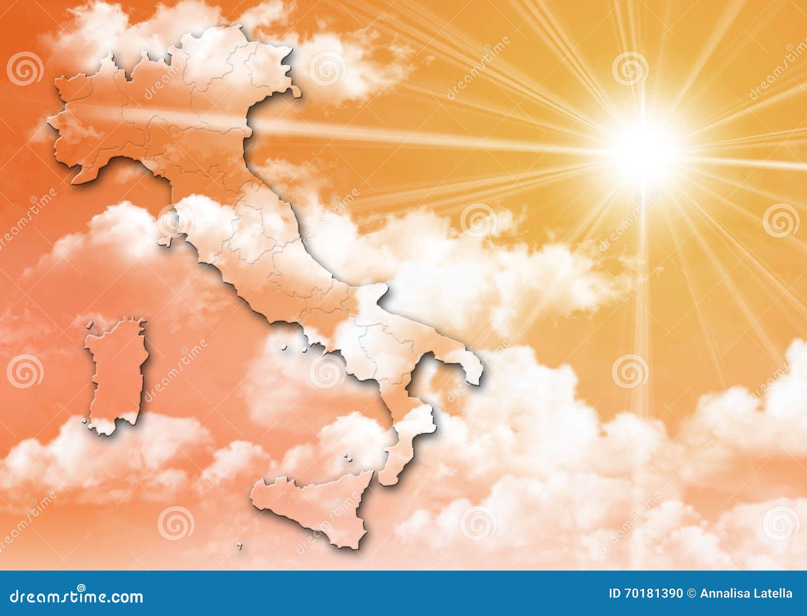 Map of Italy on sunset sky stock photo. Image of ozone - 70181390