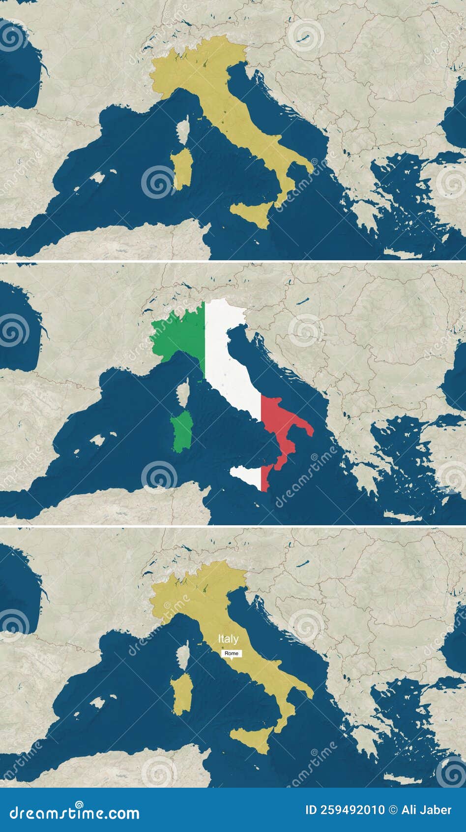 The Map of Italy with Text, Textless, and with Flag Stock Illustration ...