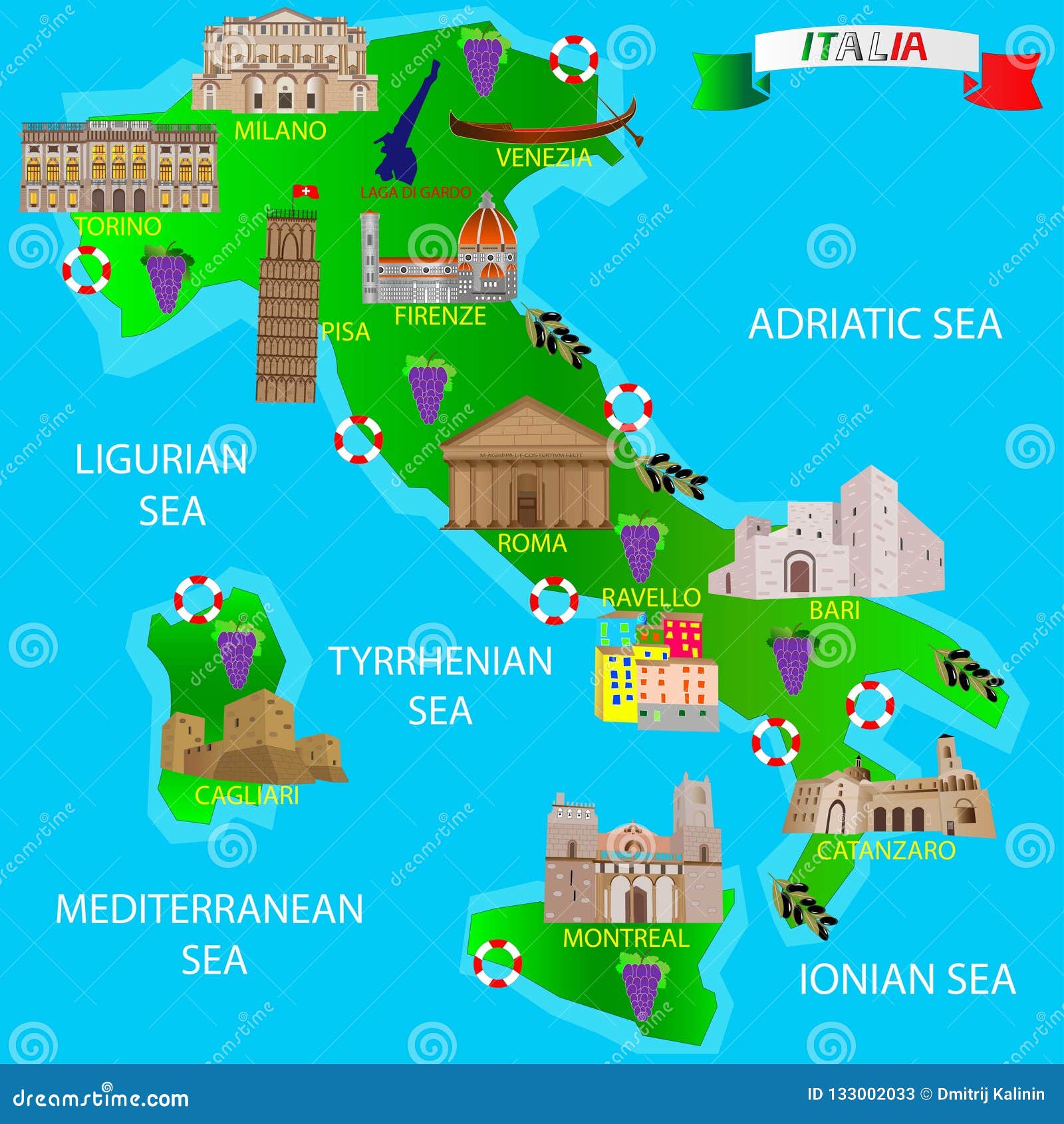 Map of Italy for Tourists. Architectural Monuments Stock Vector ...