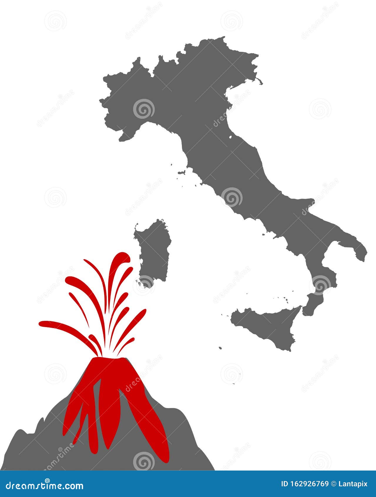 Map of Italy with volcano stock vector. Illustration of gray - 162926769