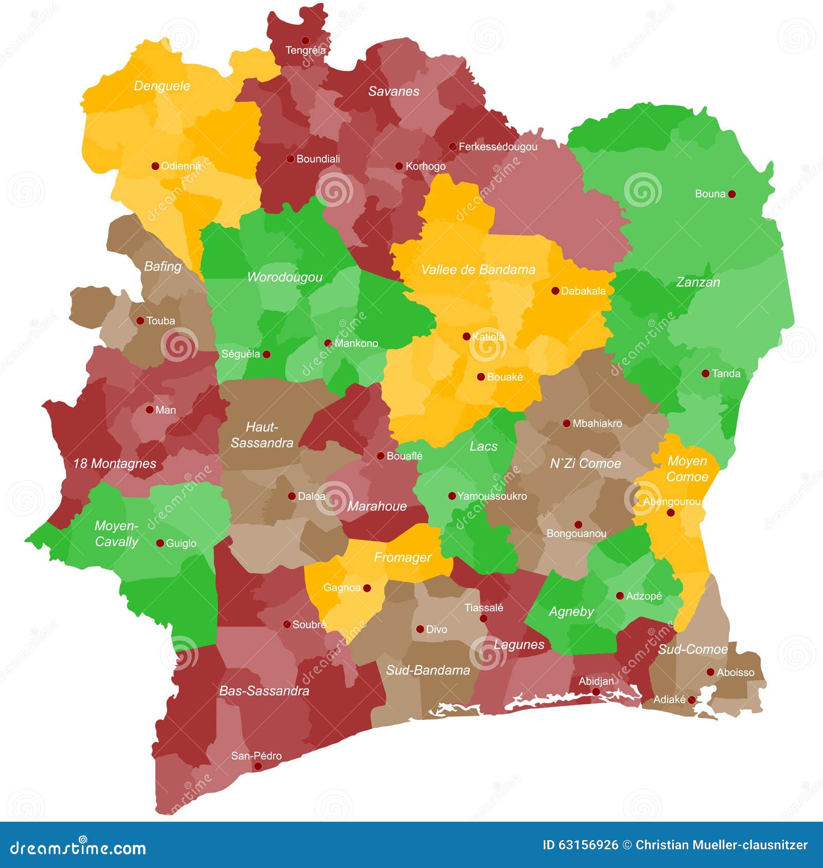 Map of Ivory Coast stock vector. Illustration of yamoussoukro - 63156926