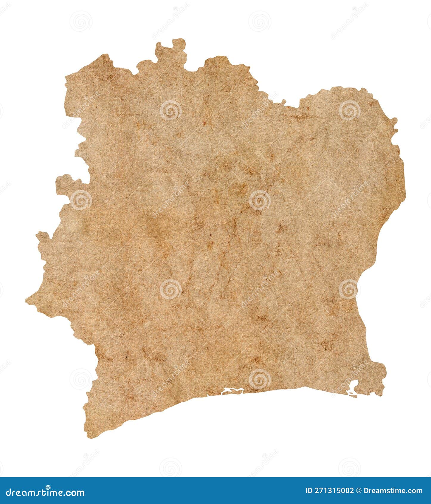 Map of Ivory Coast on Old Brown Grunge Paper Stock Illustration ...