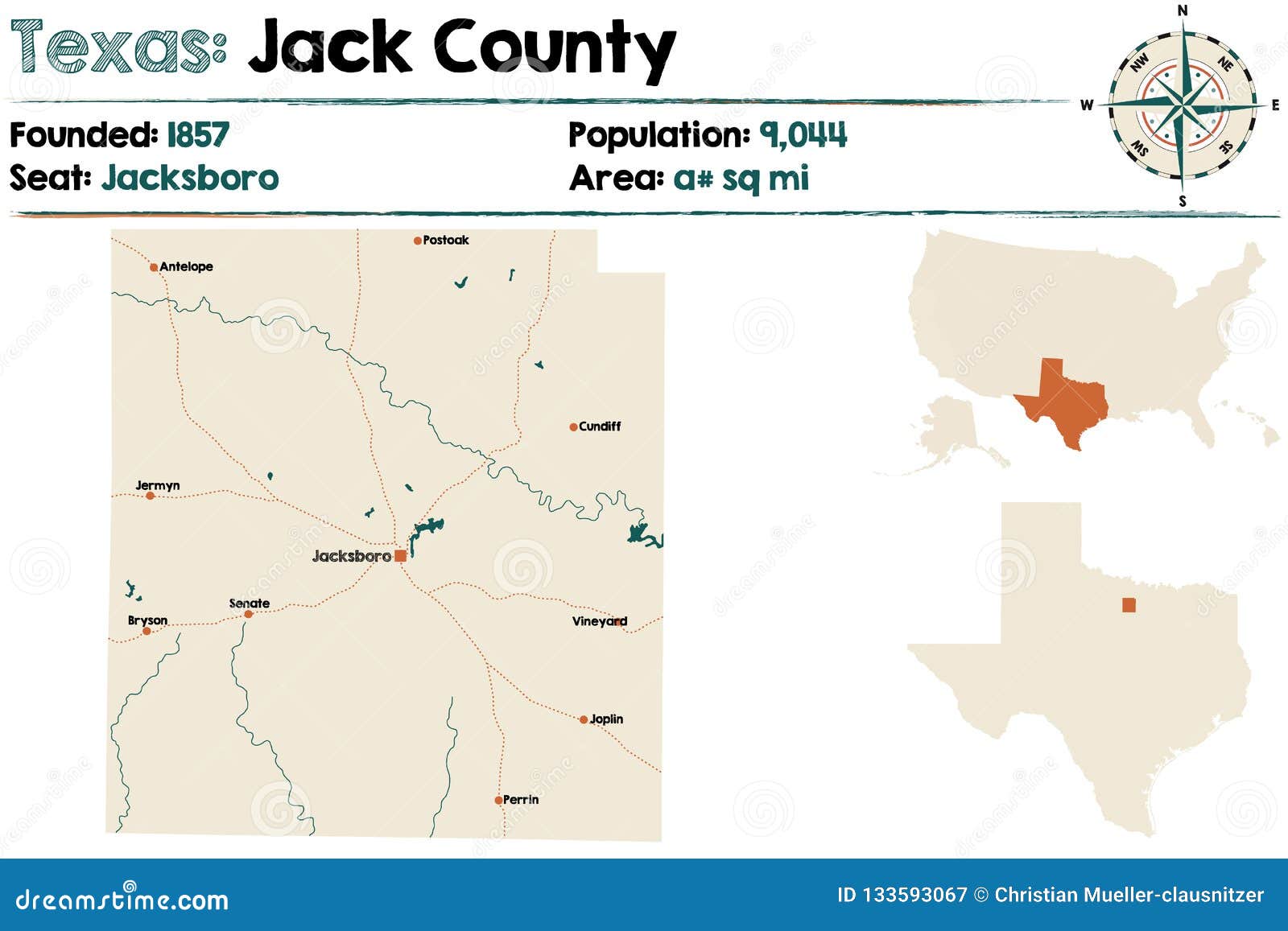 Map of Jack County in Texas Stock Vector - Illustration of county ...