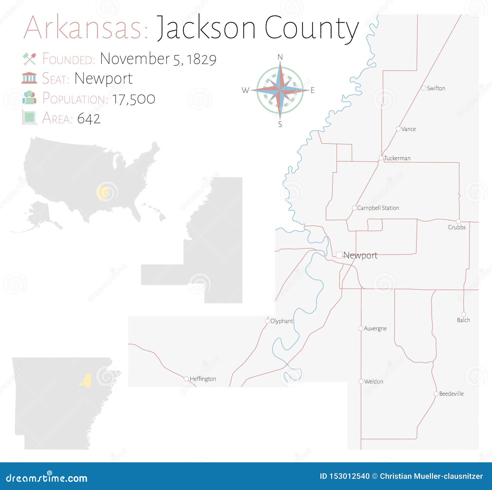 Map of Jackson County in Arkansas Stock Vector - Illustration of ...