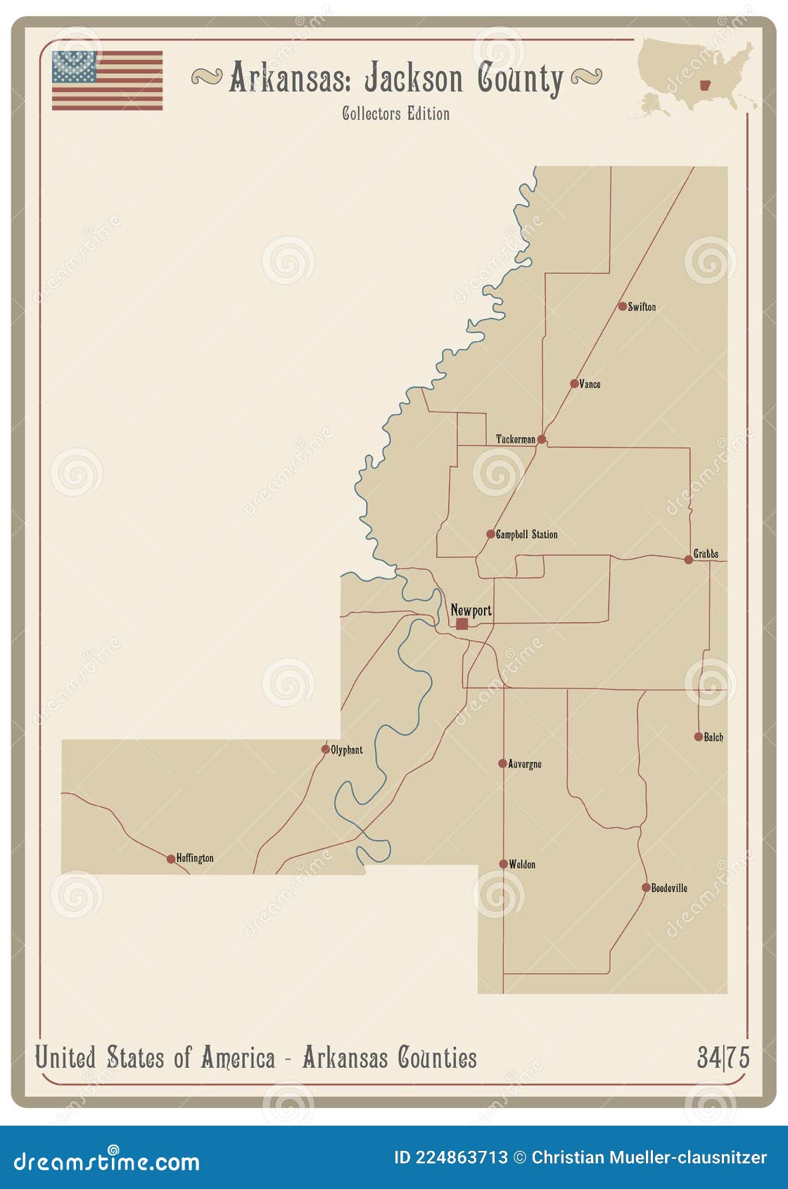 Map of Jackson County in Arkansas Stock Vector - Illustration of ...