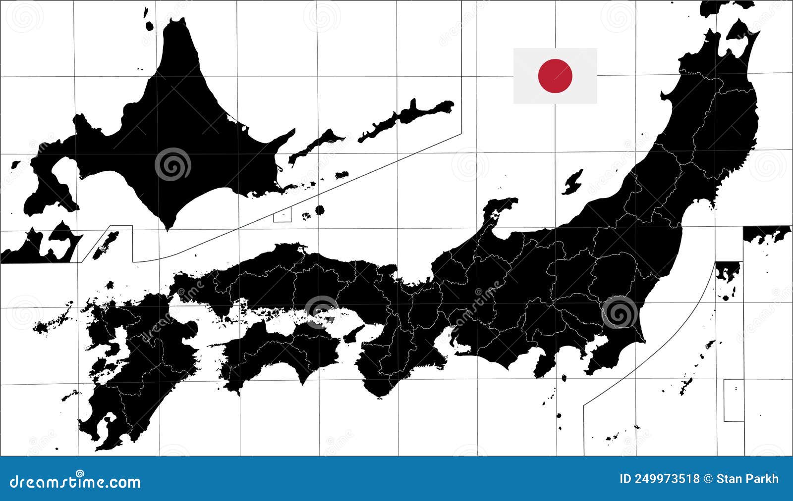 Map of Japan. Black color stock vector. Illustration of osaka - 249973518