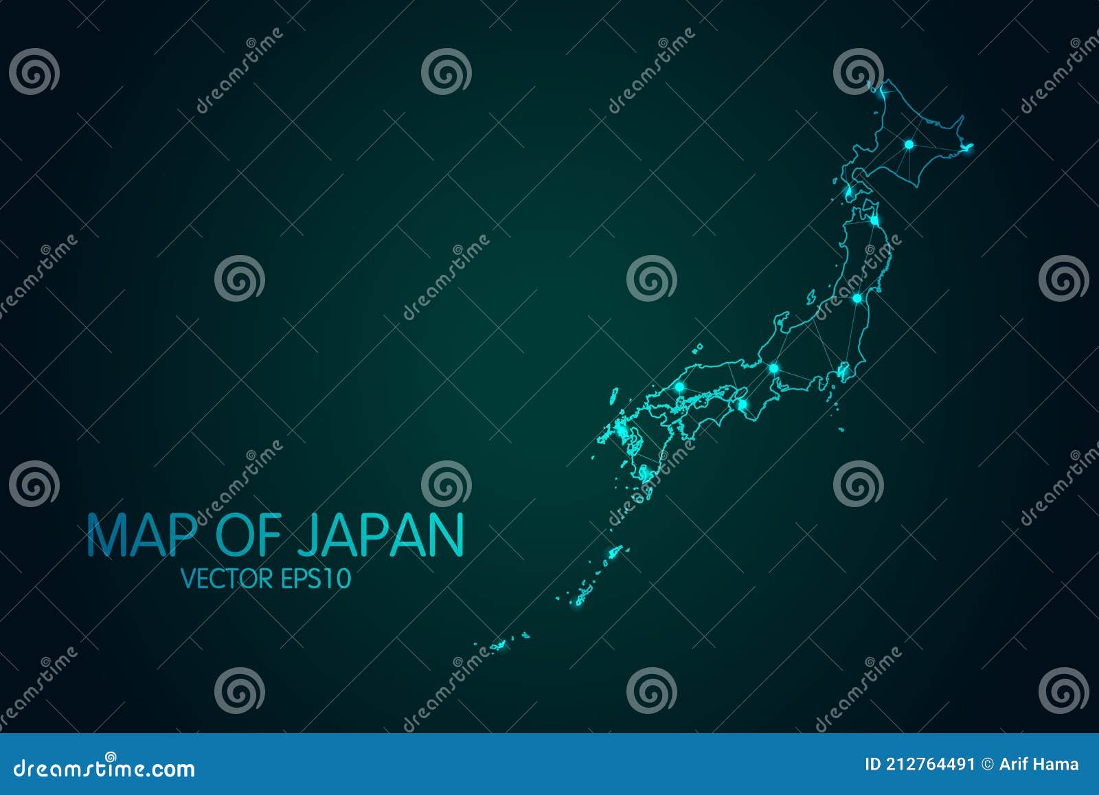 Map Of Japan - With Glowing Point And Lines Scales On The Dark Gradient ...