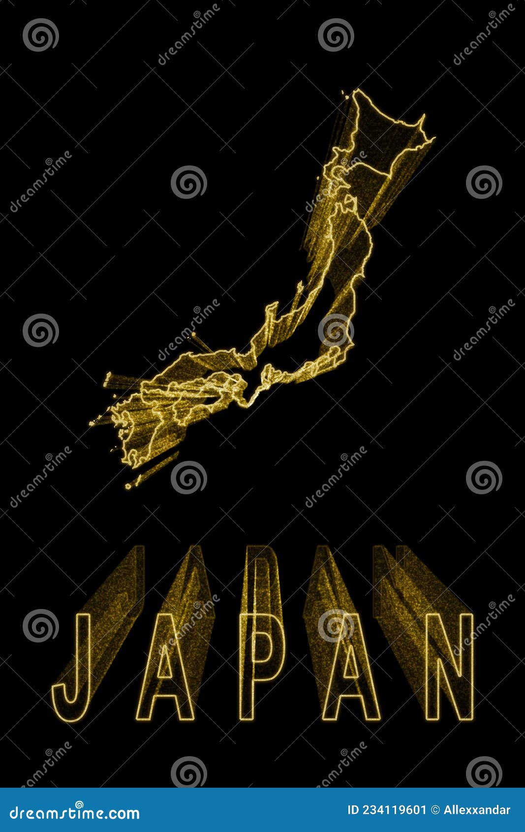 Map of Japan, Gold Map on Black Background Stock Illustration ...