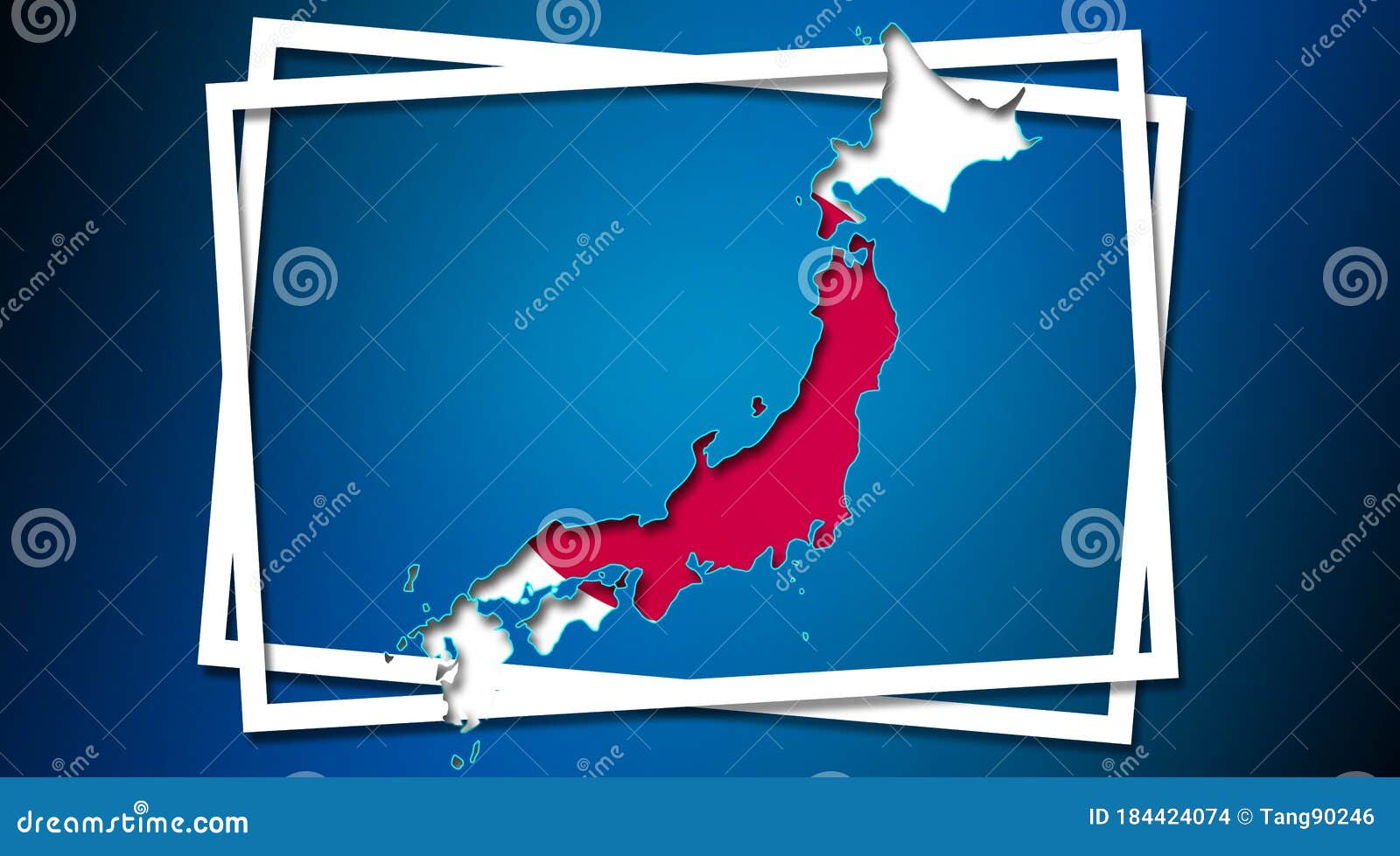 Map of Japan Land Border with Flag in White Frames Stock Illustration ...